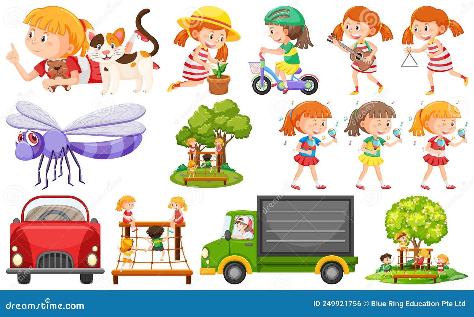 Set of Cute Kids and Objects Stock Vector - Illustration of clip ...