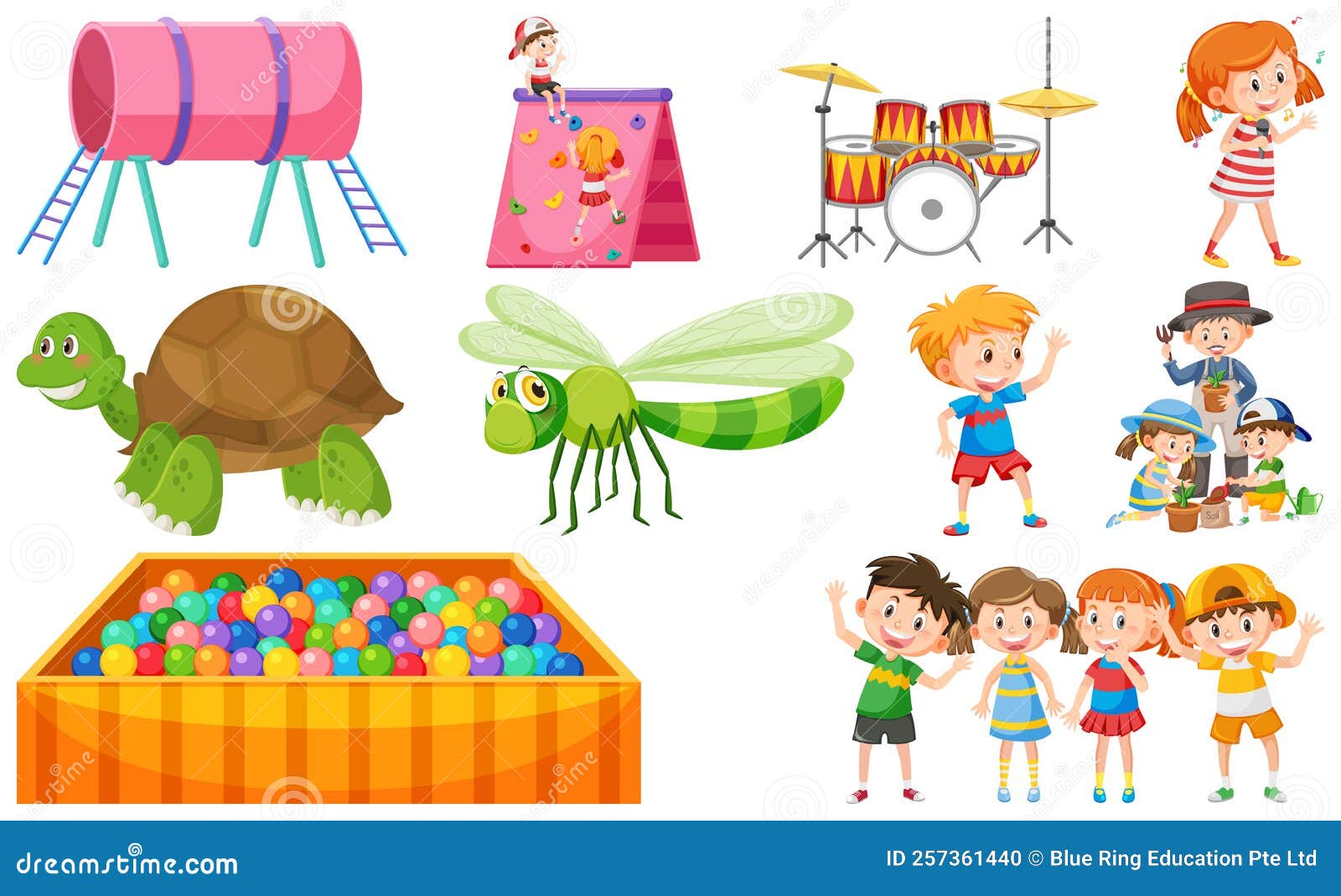 Set of Cute Kids and Objects Stock Vector - Illustration of children ...