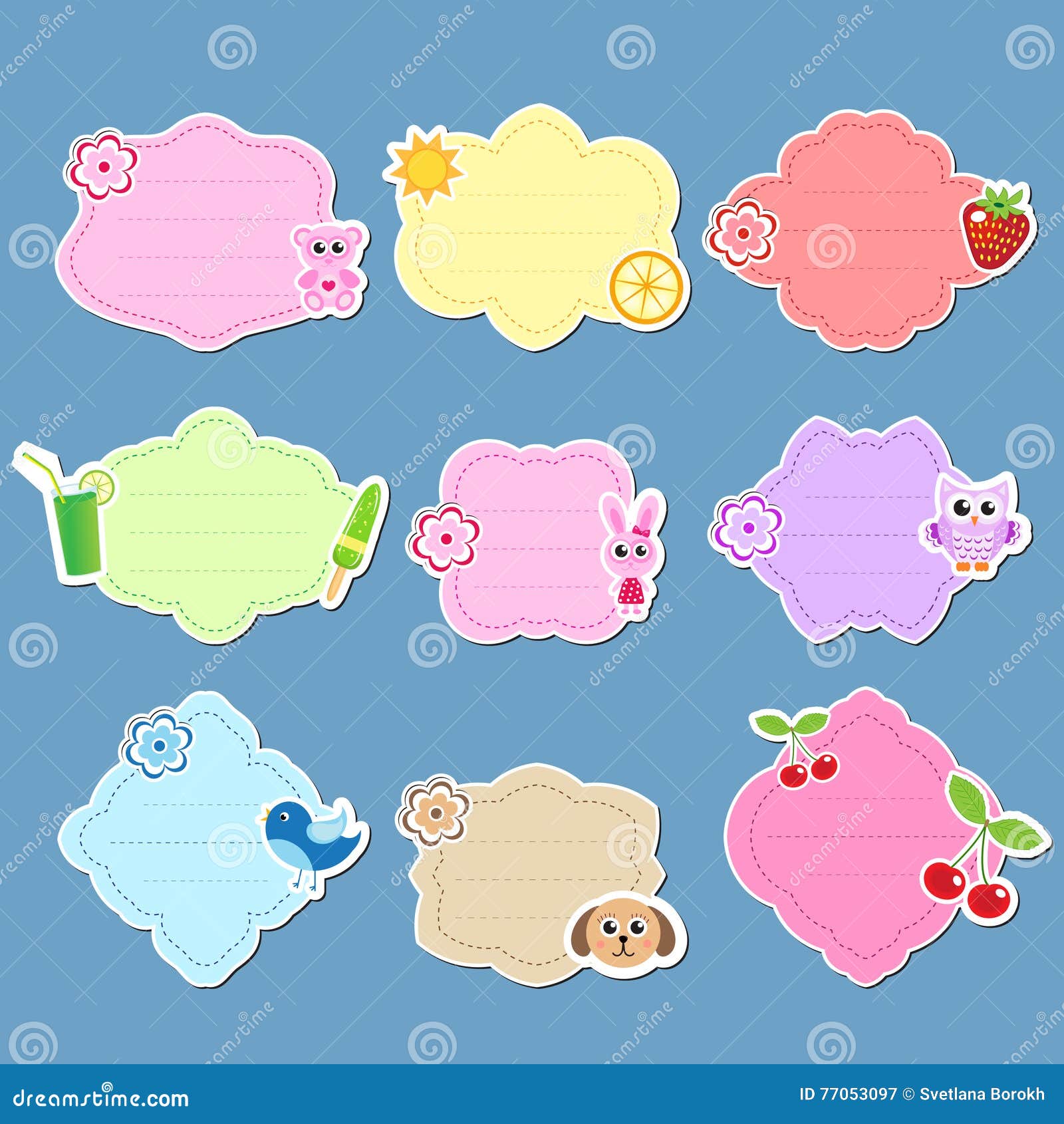 Set Of Cute Labels, Stickers, Frames For Text. Kids Tag For Text ...