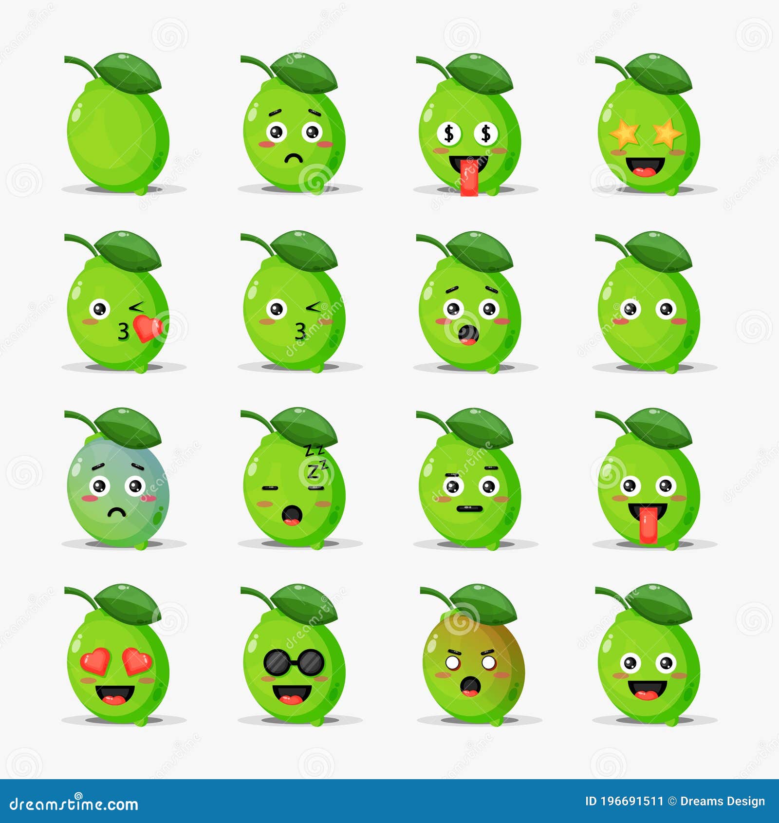 Set of Cute Lime with Emoticons Stock Vector - Illustration of happy ...
