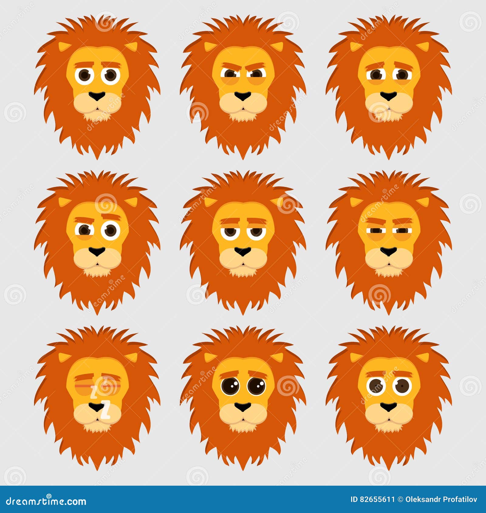 Set of Cute Lion Emoticons. Stock Vector - Illustration of feline ...
