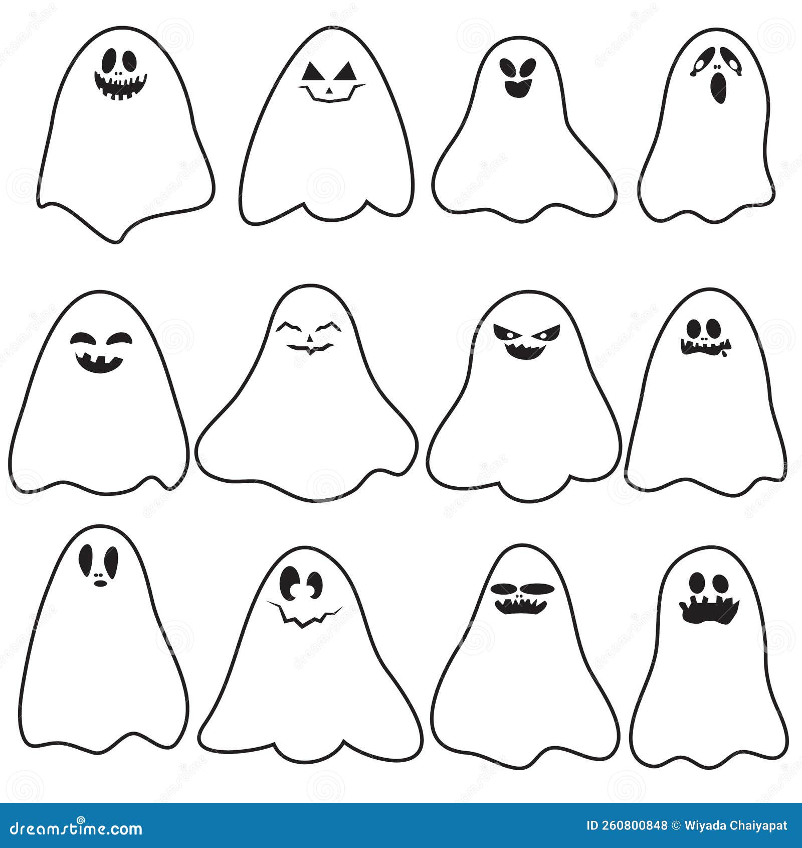 Set of cute little ghosts stock illustration. Illustration of funny ...