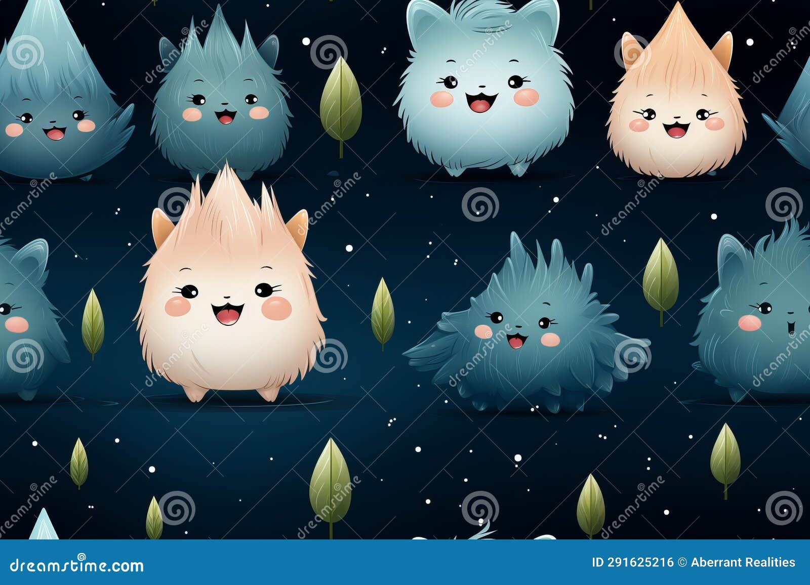 A Set of Cute Little Monsters in the Forest at Night Stock Illustration ...