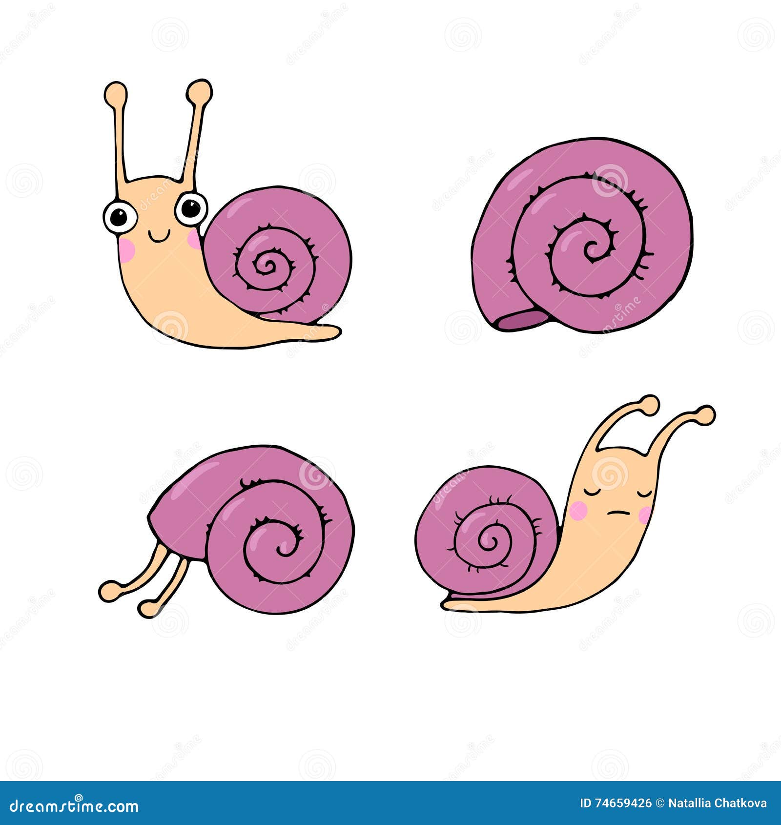 A Set of Cute Little Snails. Stock Vector - Illustration of outline ...