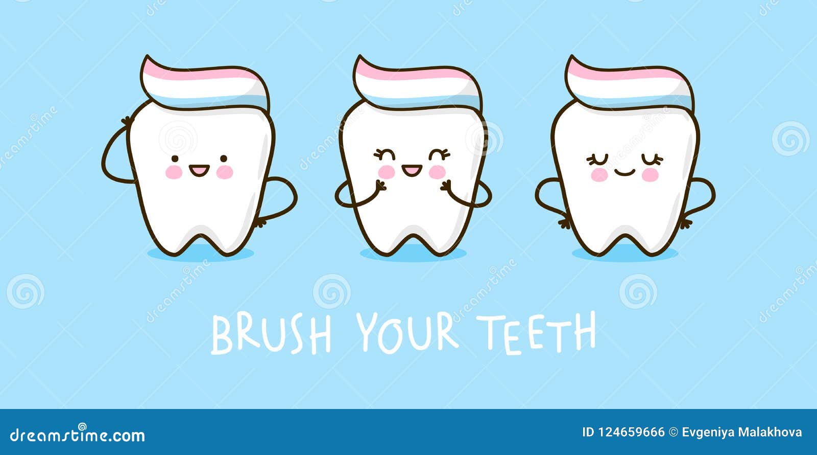 Set of Cute Little Teeth on Blue Stock Vector - Illustration of hygiene ...