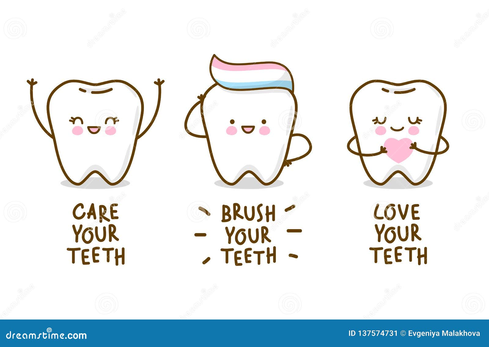 Set of cute little teeth stock vector. Illustration of hygiene - 137574731