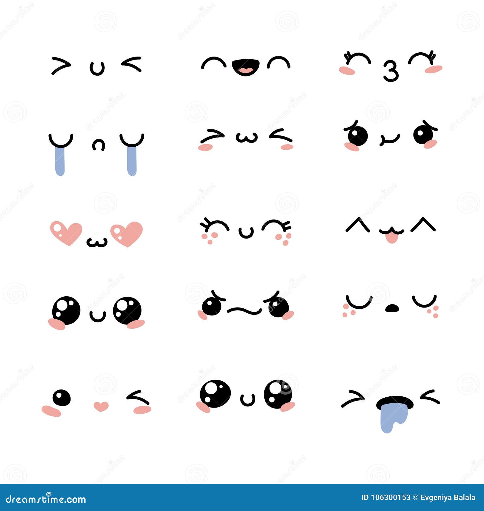 Kawaii Emoticon Face Set Vector Illustration 116940328