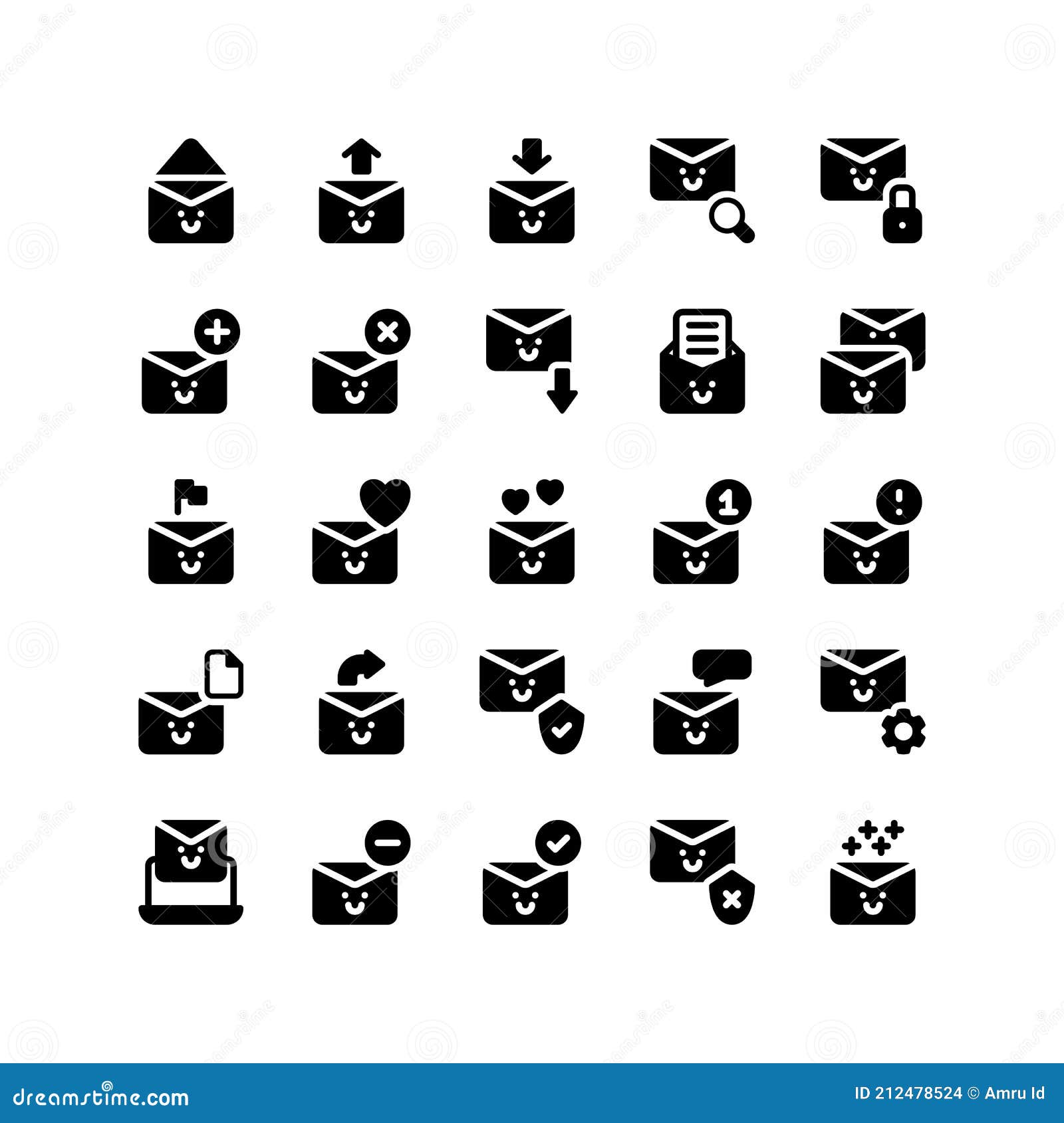 Set of Cute Mail, E-mail, Internet Mailbox Character Cute Glyph Style ...