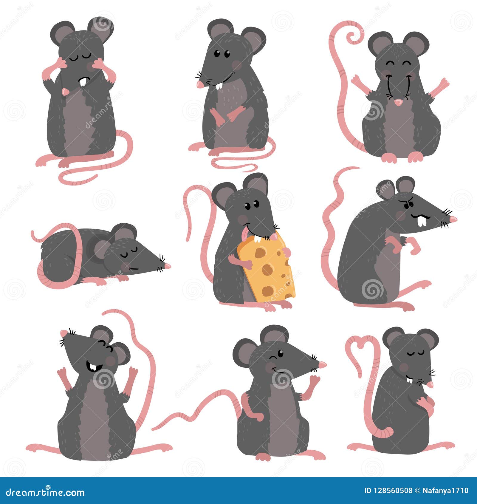 Set of Cute Mice in Various Poses in Cartoon Style Stock Vector ...