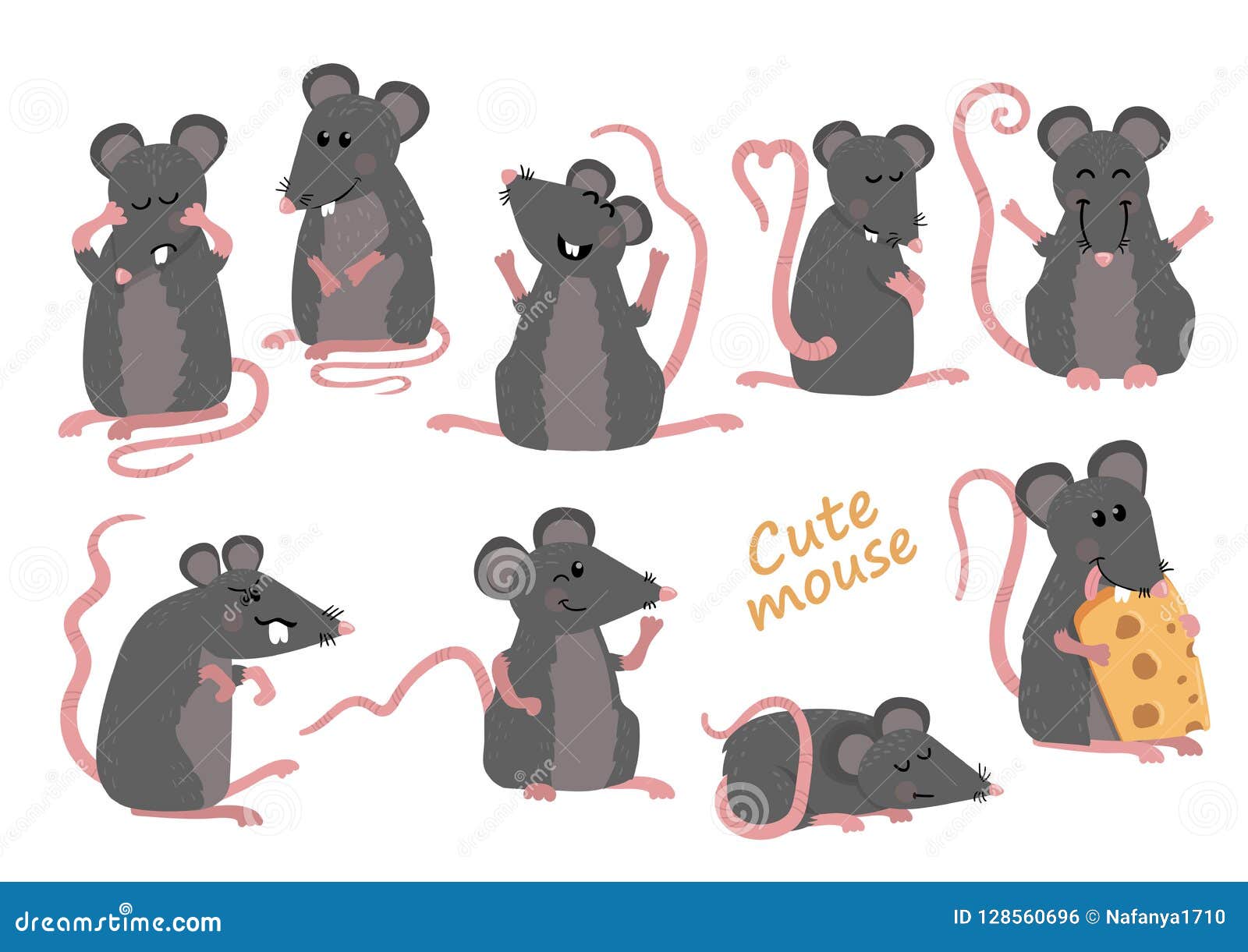 Set of Cute Mice in Various Poses in Cartoon Style Stock Vector ...