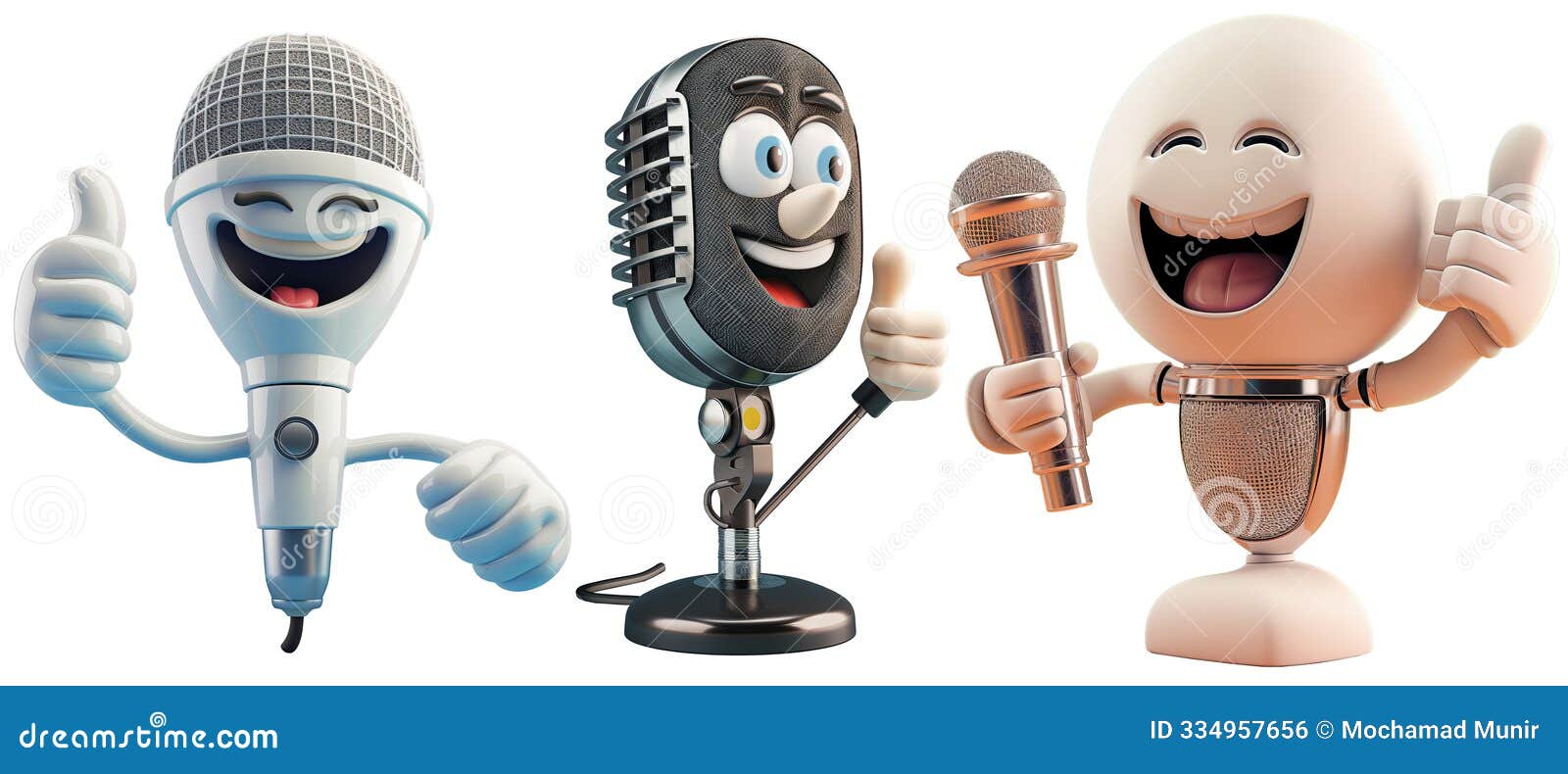 Set of Cute Microphone. 3D Cartoon Animation Style Stock Illustration ...