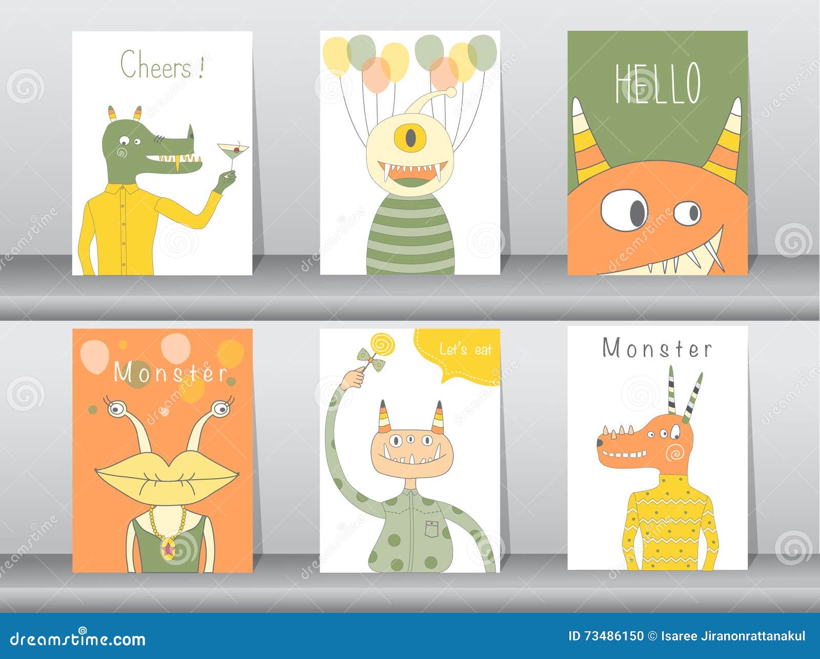 Set of Cute Monster Poster,template,cards,party,Vector Illustrations ...