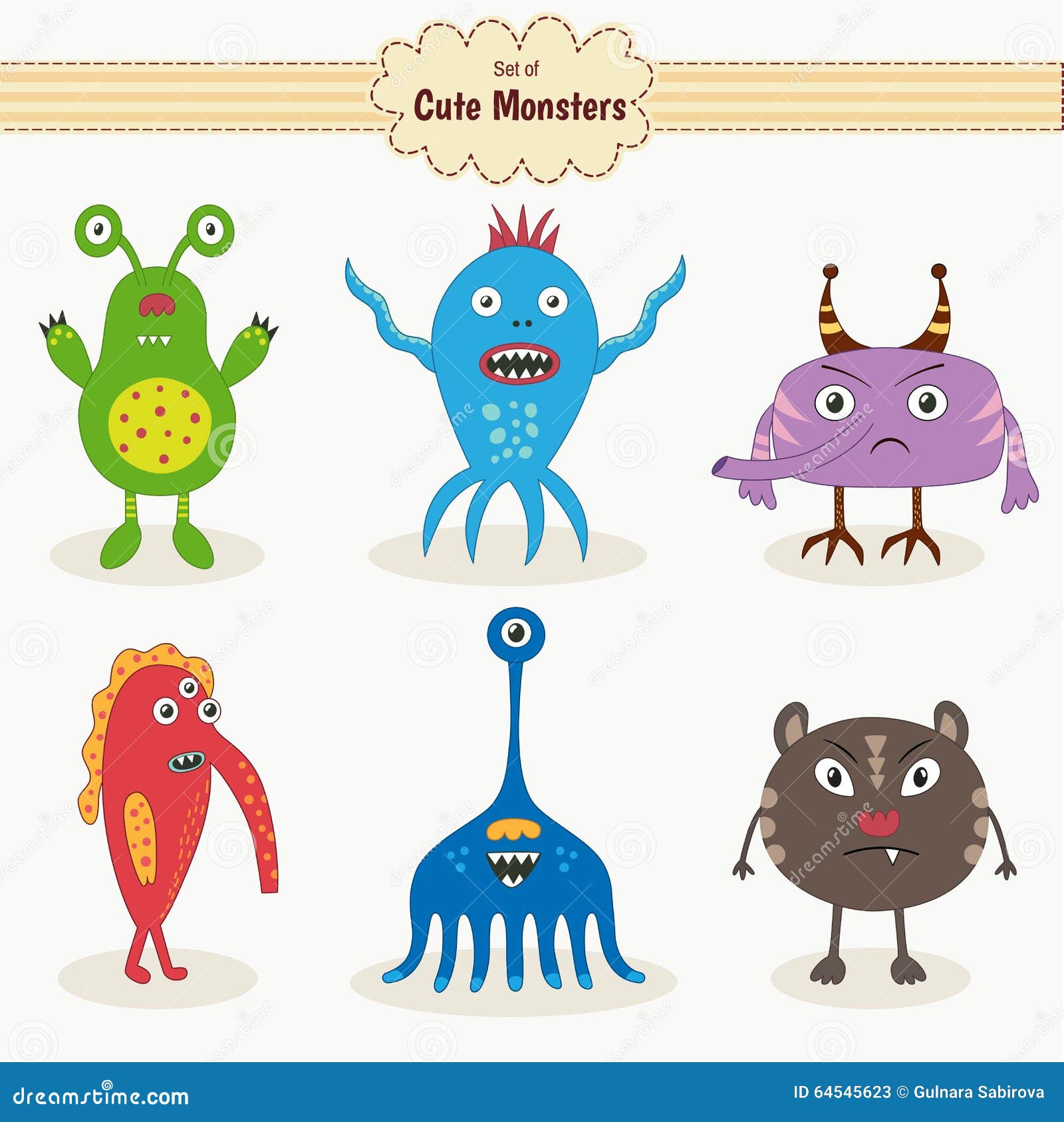 Set of cute monsters stock vector. Illustration of animal - 64545623