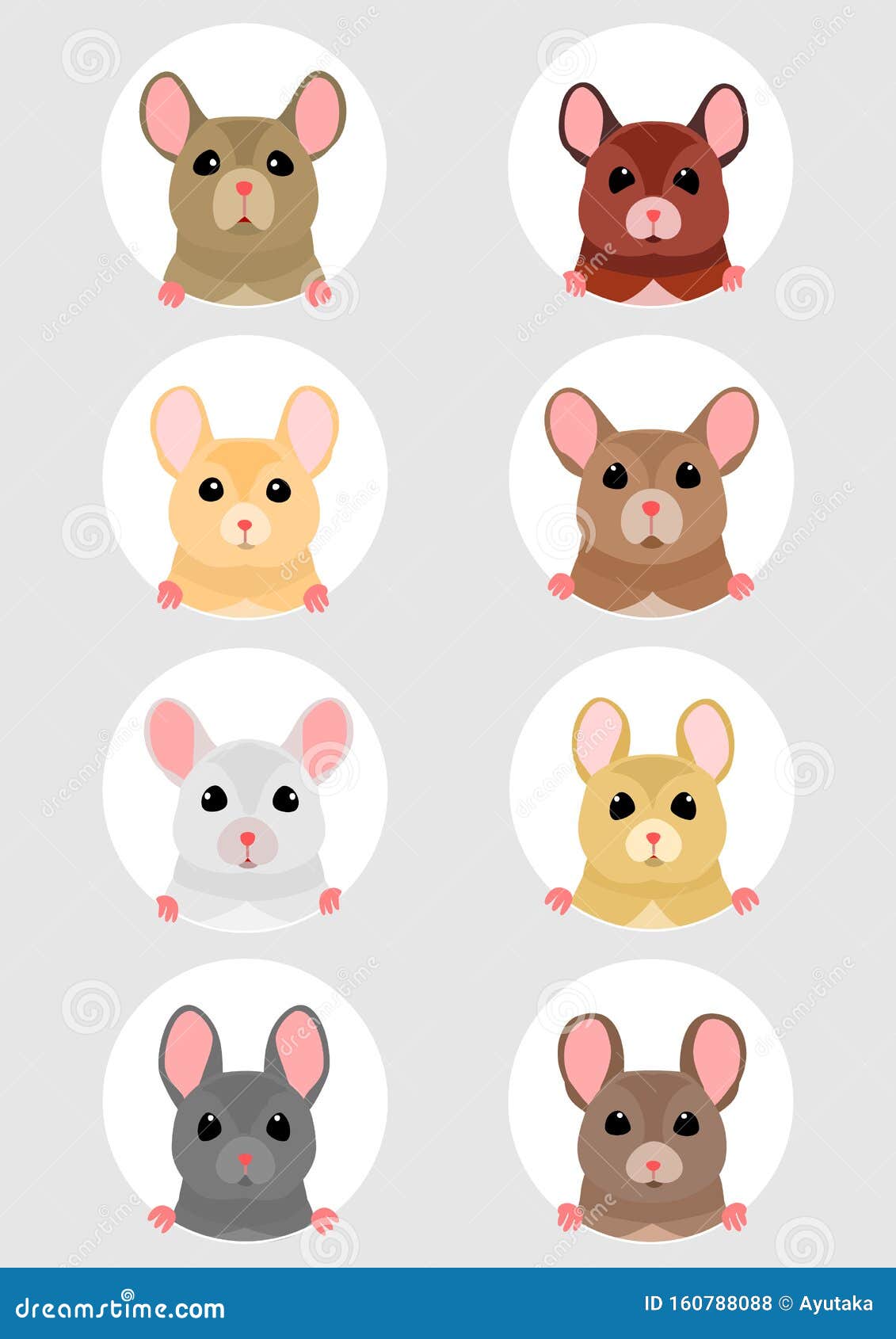 Mouse Face Icons. Set Of Cartoon Mouse Stickers. Funny Smiles, Emoji ...
