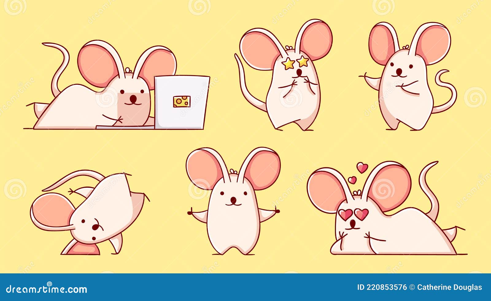 Set of Cute Mouse in Various Poses, Cartoon Style Stock Vector ...