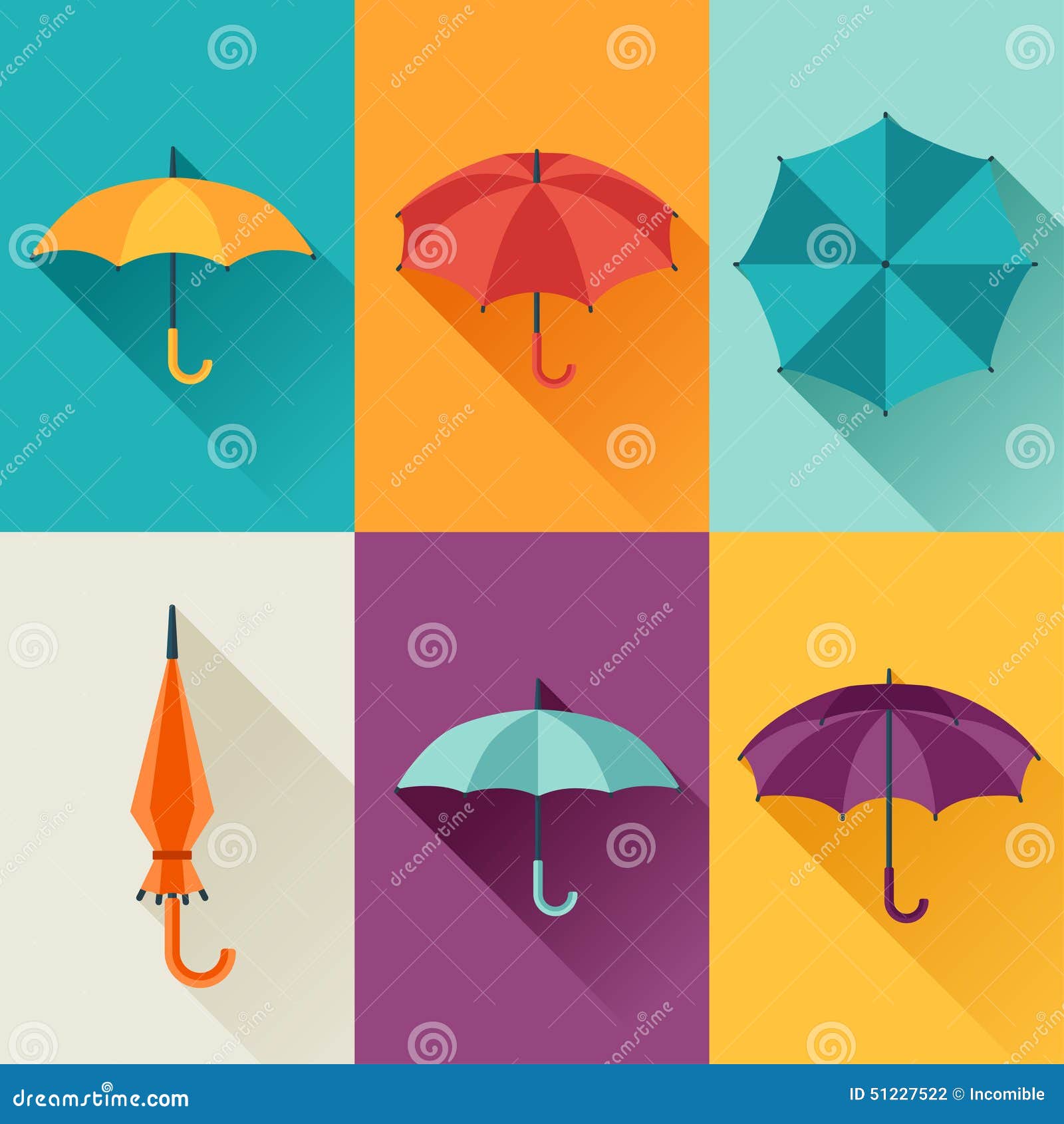 Set of Cute Multicolor Umbrellas in Flat Design Stock Vector ...