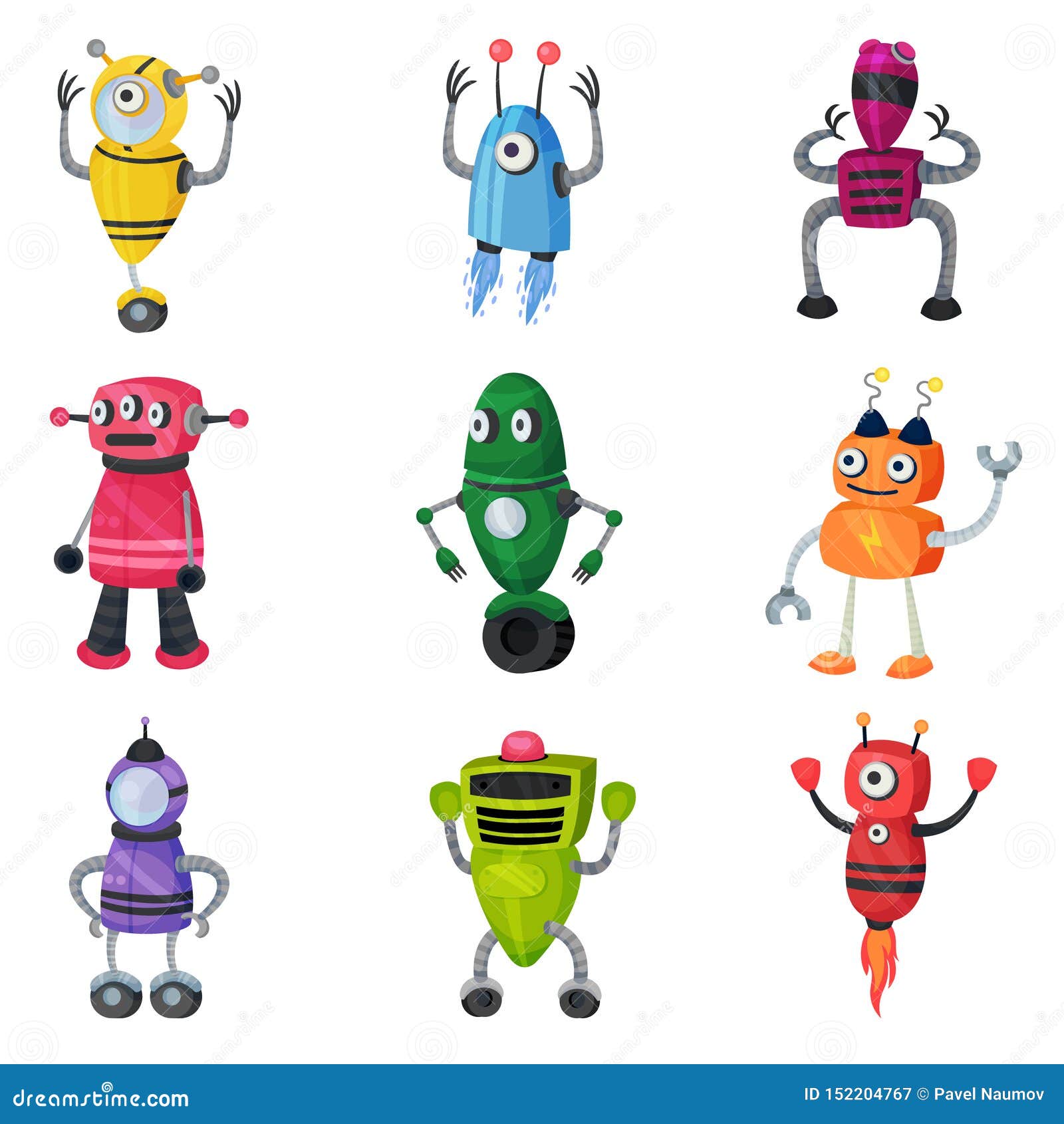 Set Of Cute Multicolored Robots. Vector Illustration On White ...