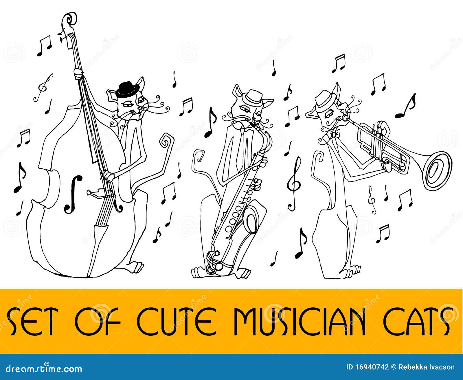 Set of cute musician cats stock vector. Illustration of design - 16940742