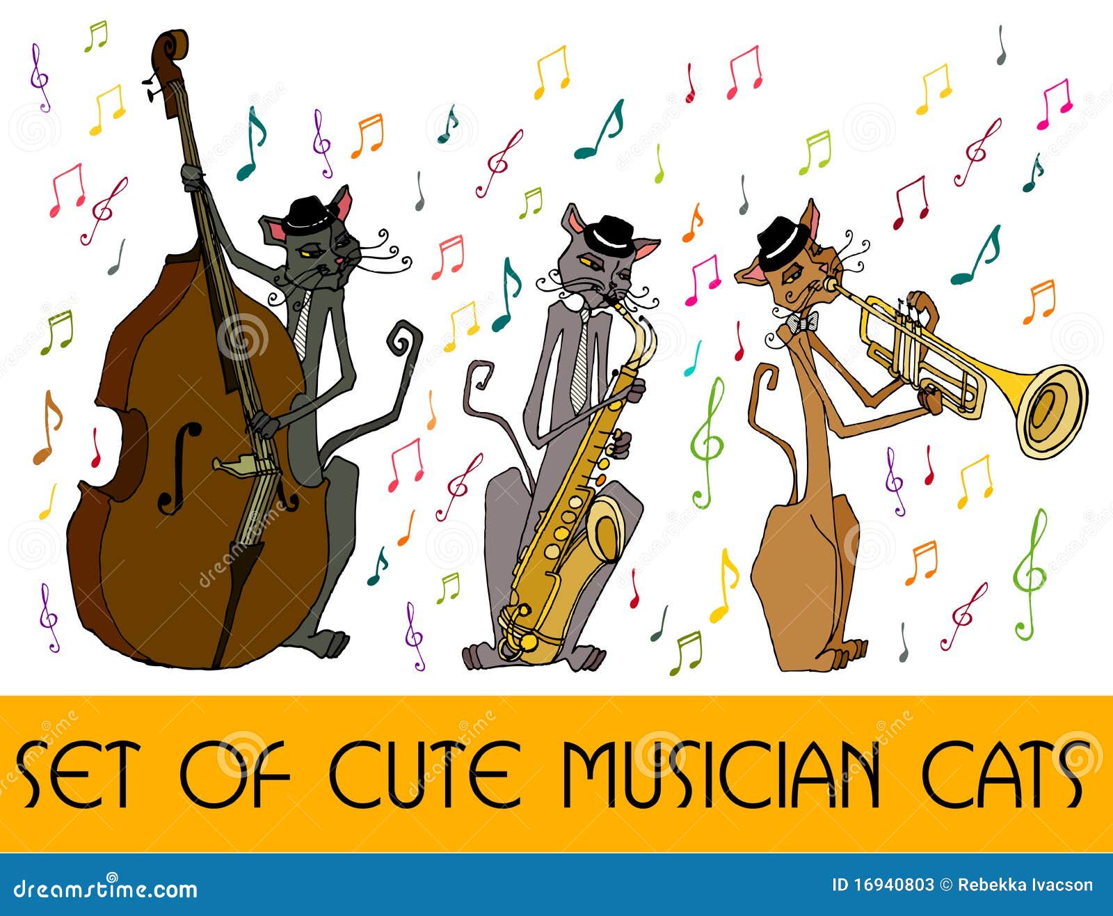 Set of cute musician cats stock vector. Illustration of editable - 16940803