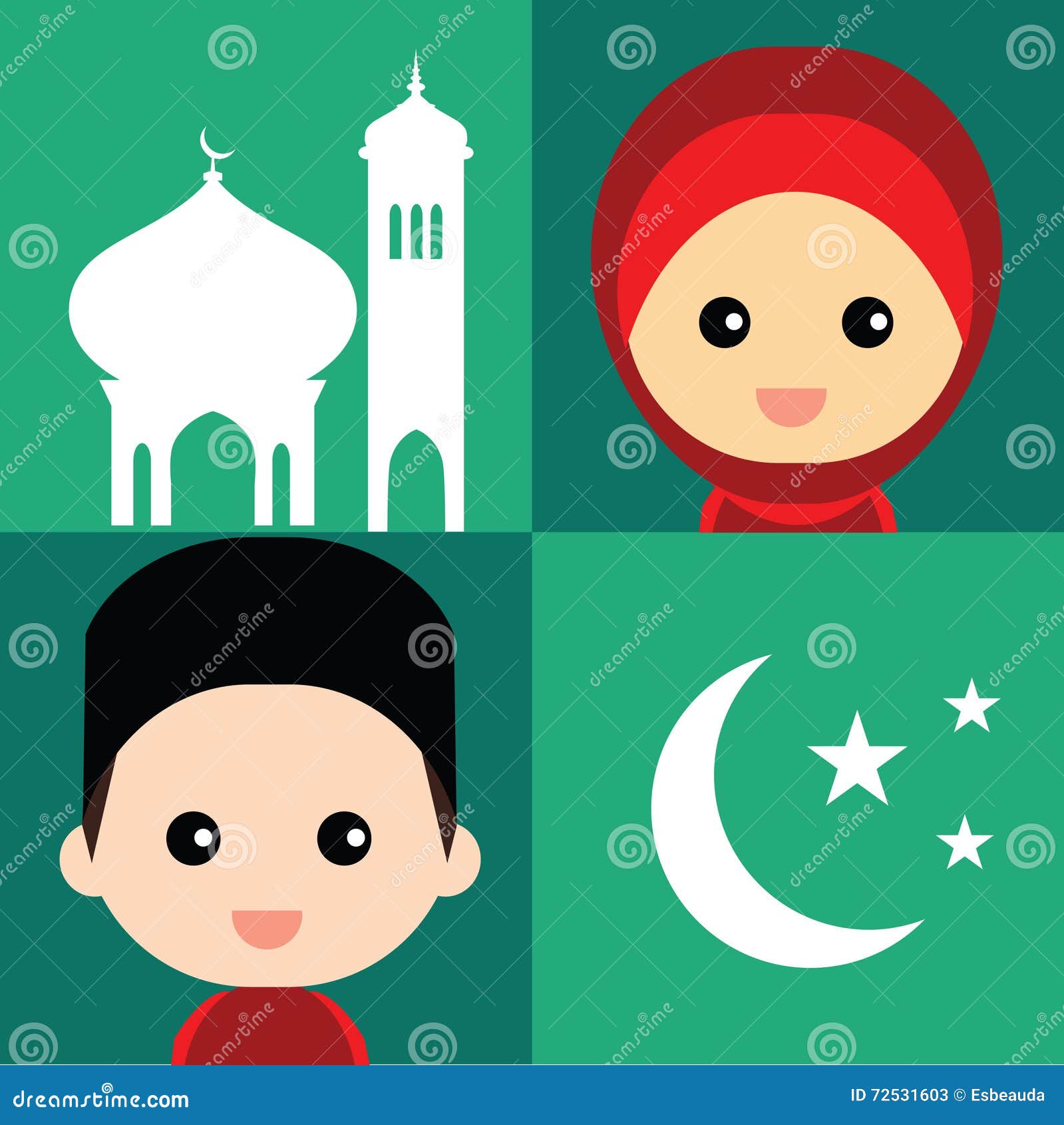 Set of Cute Muslim Character and Elements Stock Vector - Illustration ...