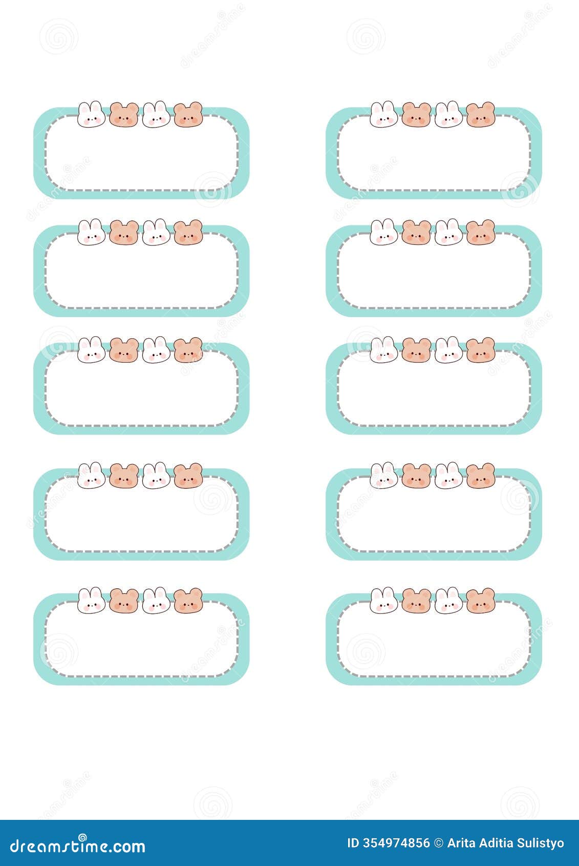 A Set of Cute Name Labels and Stickers Template Design in Green Stock ...