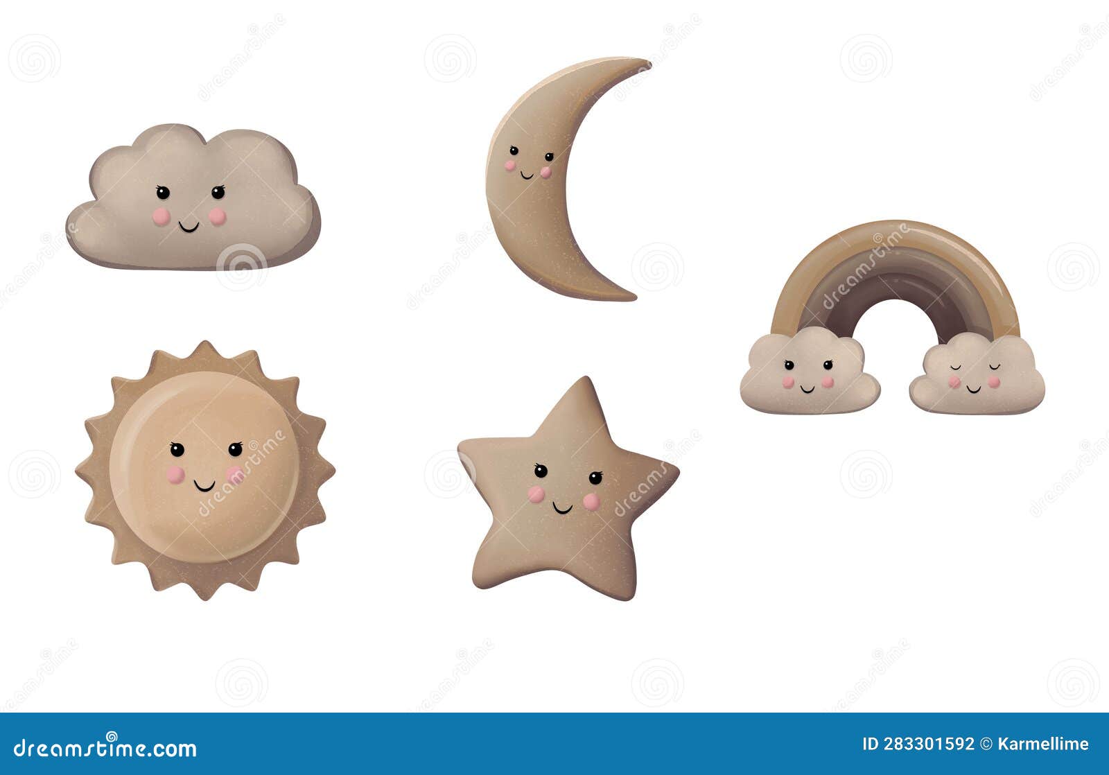 Set of Cute Natural Objects for Children, 5 in 1 Stock Photo ...