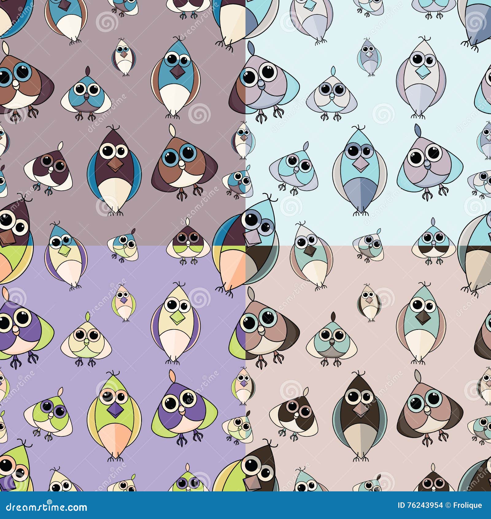 Set of Cute Owl Seamless Patterns Stock Vector - Illustration of ...