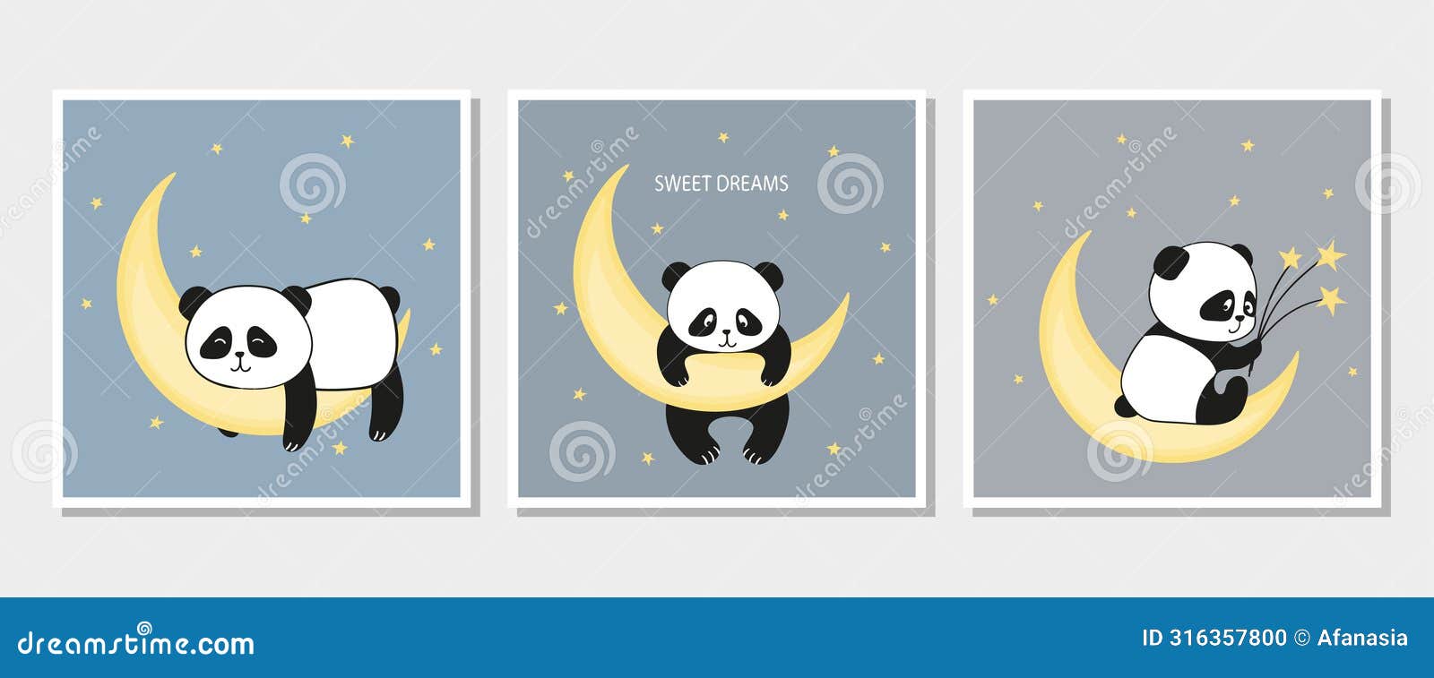 Set of Cute Panda Bear Posters. Baby Print Stock Vector - Illustration ...