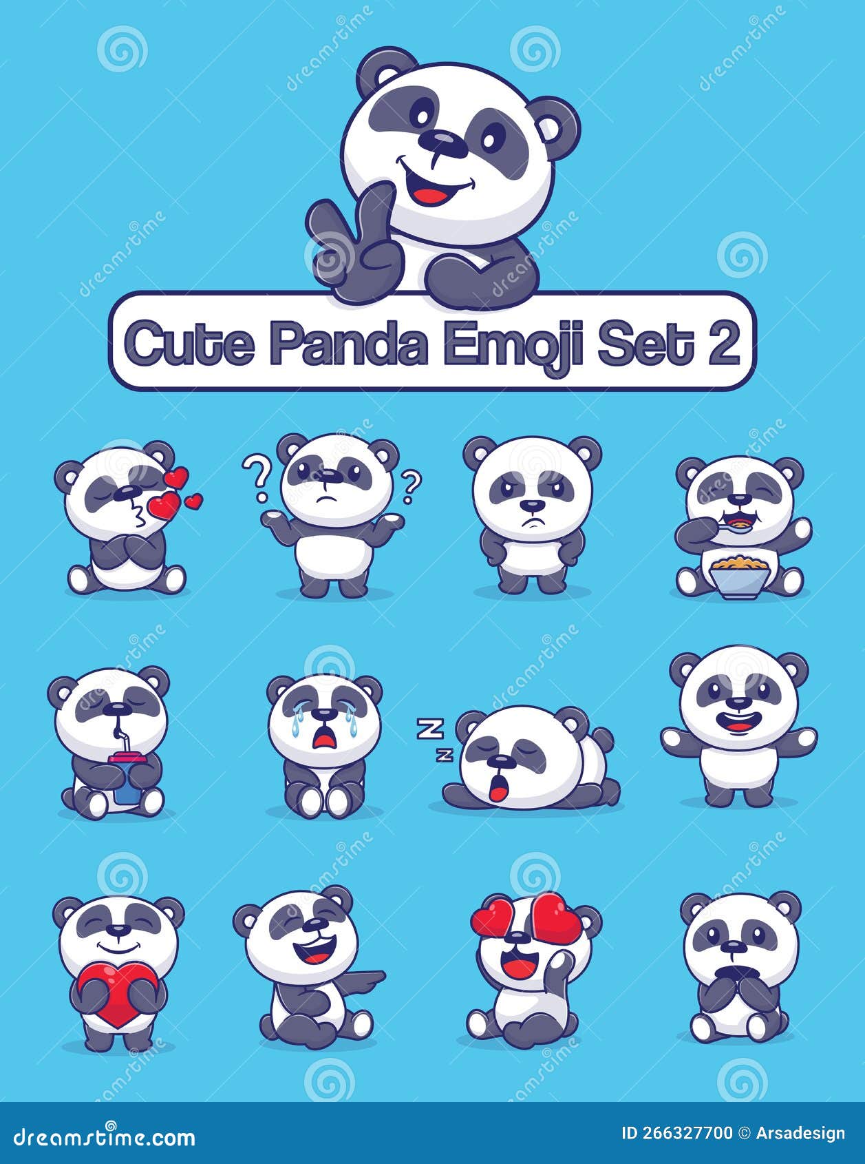 Set of Cute Panda Characters with Different Emoticons Stock Vector ...