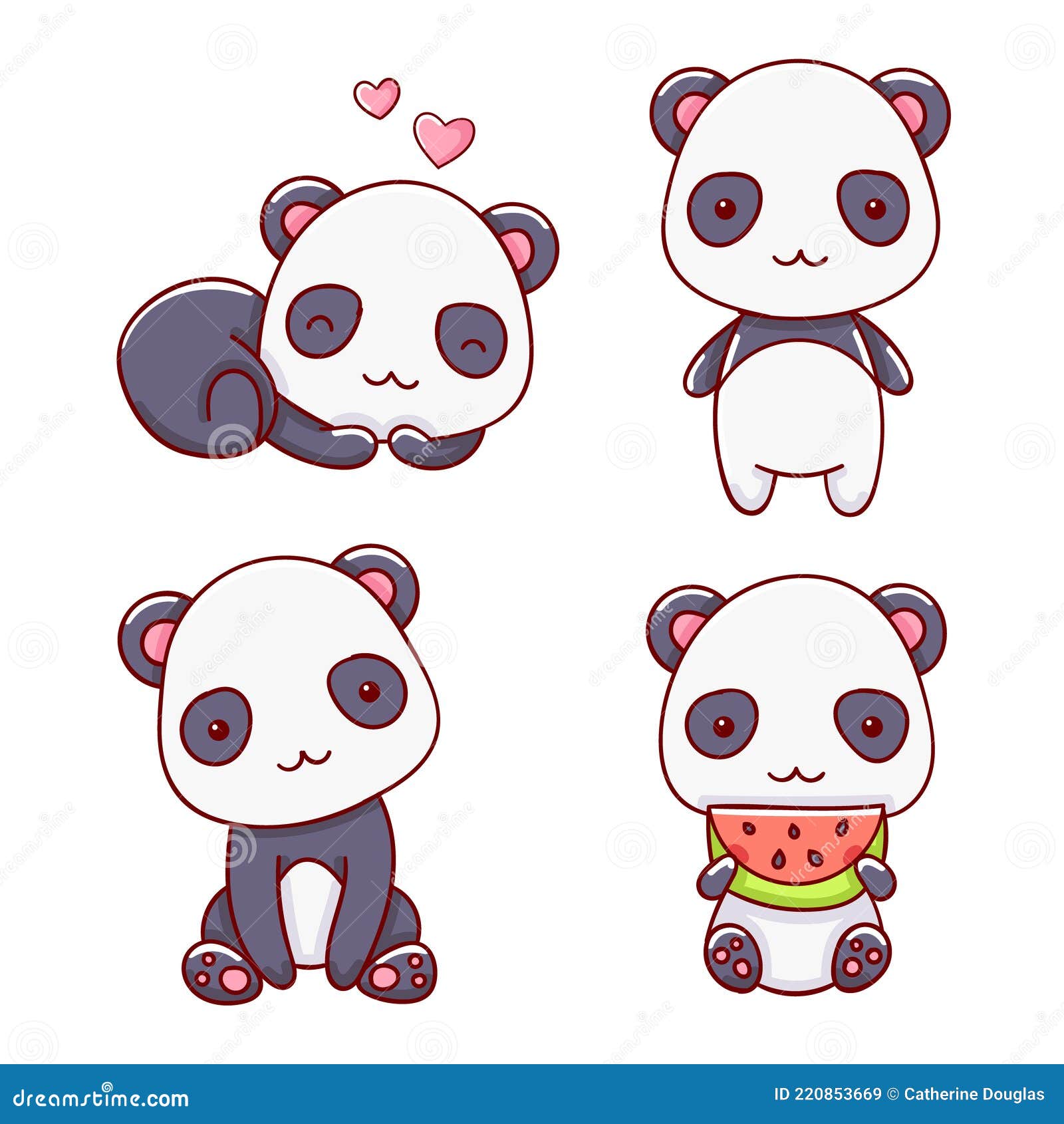 Set of Cute Panda in Various Poses, Cartoon Style Stock Vector ...