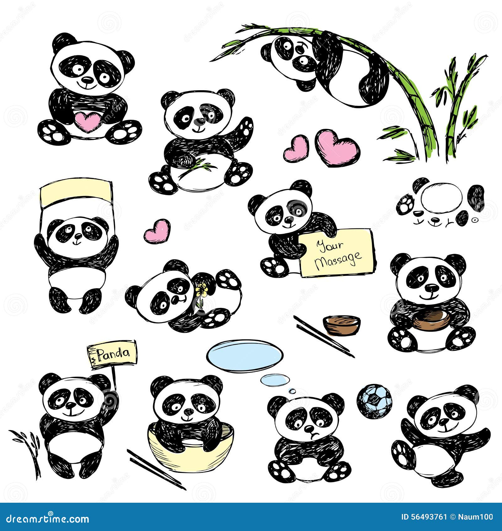Set Cute Panda in Various Poses, Hand Drawing Stock Vector ...