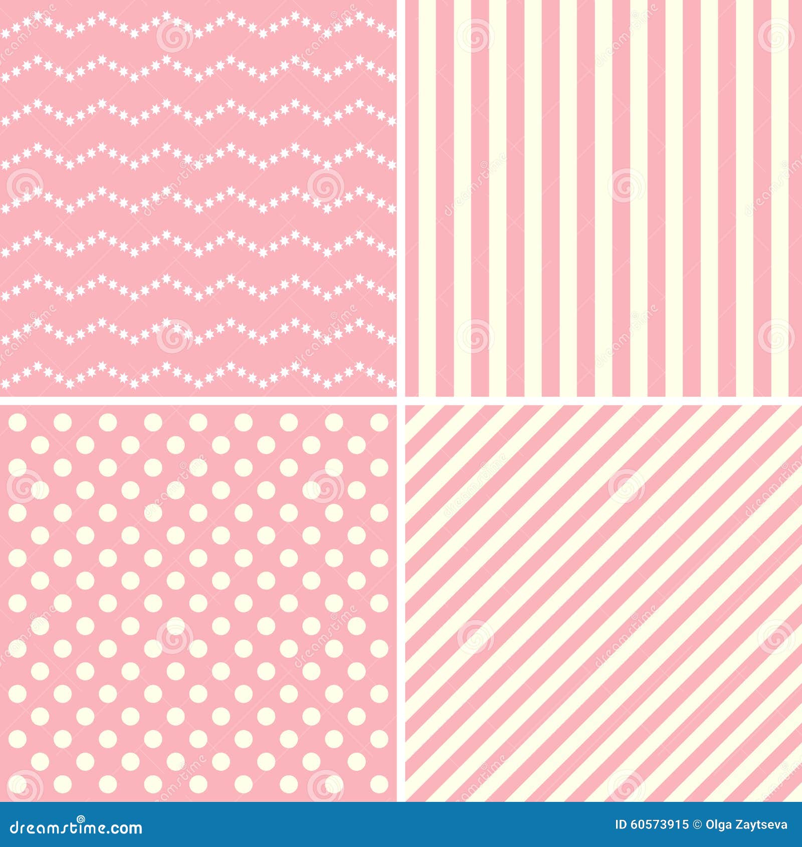 Set of Cute Patterns in White and Pink Colors. Stock Illustration ...