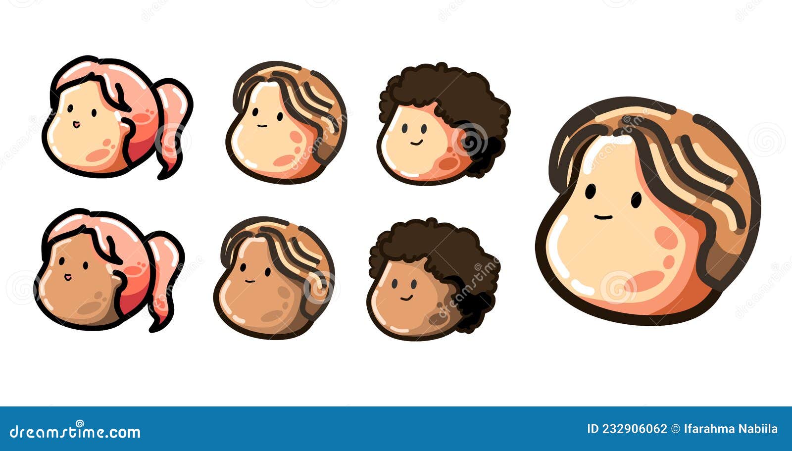 Set of Cute People Face with Chubby Cheeks Stock Vector - Illustration ...