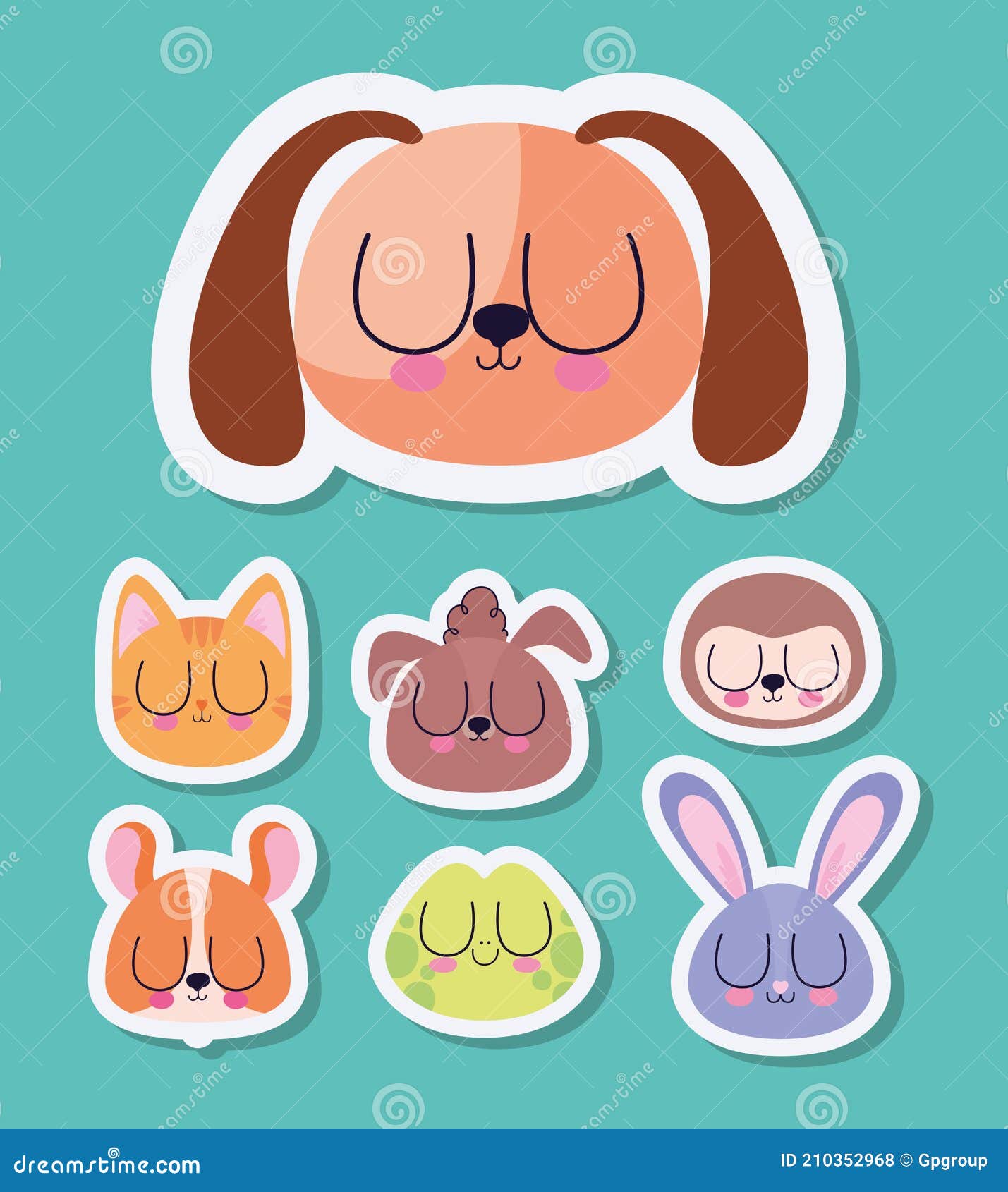 Set of Cute Pet Stickers on a Green Background Stock Vector ...