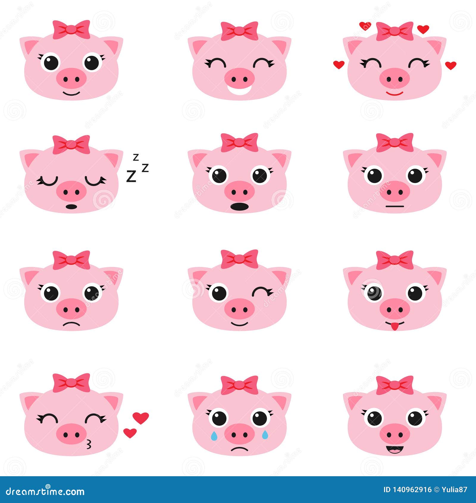 Set of Cute Piglet Emoticons Stock Vector - Illustration of emotion ...