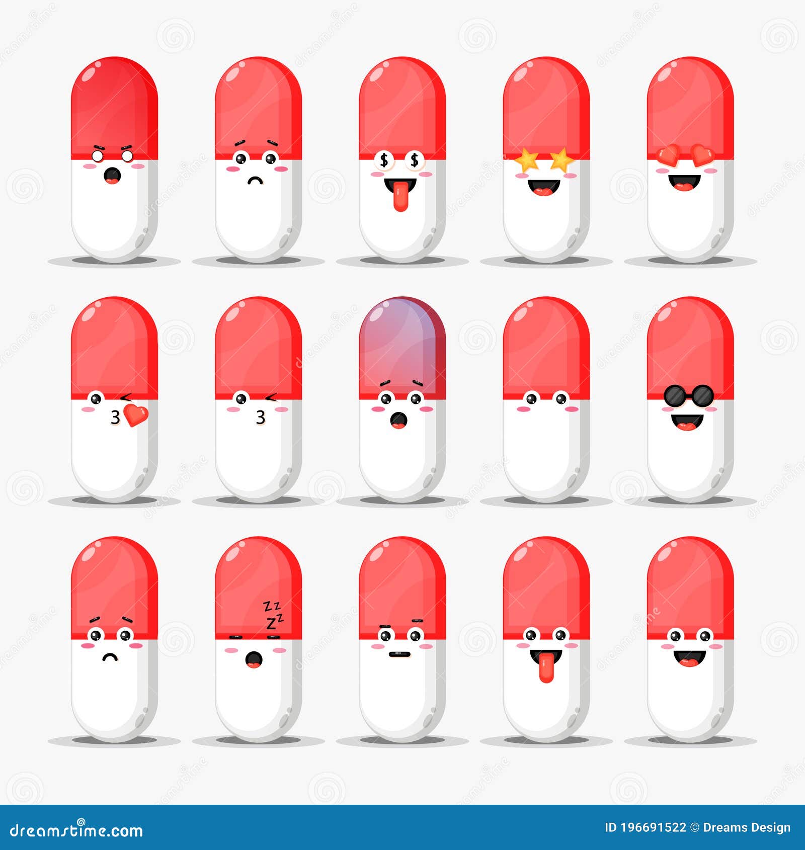 Set of Cute Pill with Emoticons Stock Vector - Illustration of cure ...
