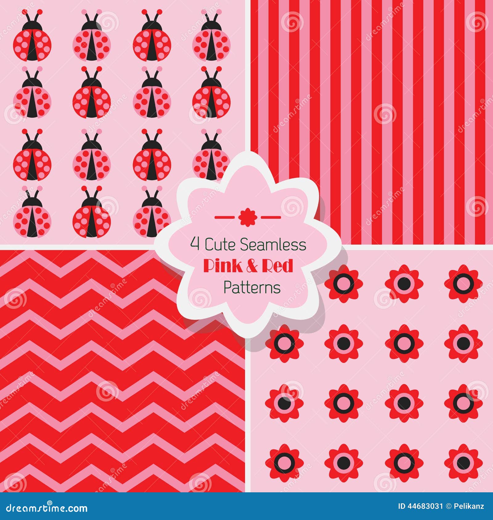Set of 4 Cute Pink & Red Seamless Patterns Stock Vector - Illustration ...