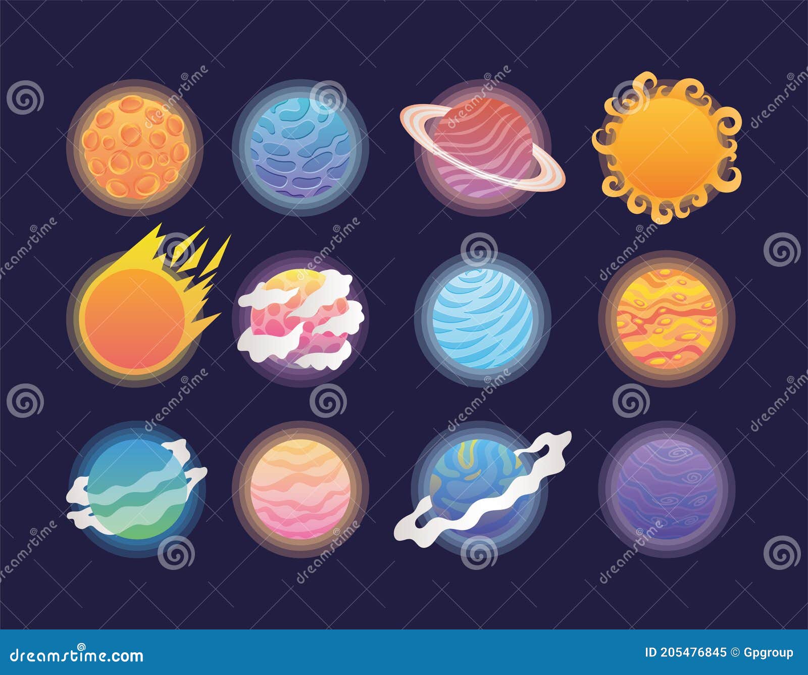 Cute Planets. Cartoon Sun, Moon, Earth And Space Solar System Elements ... Cute Planets. Cartoon Sun, Moon, Earth And Space Solar System Elements ...