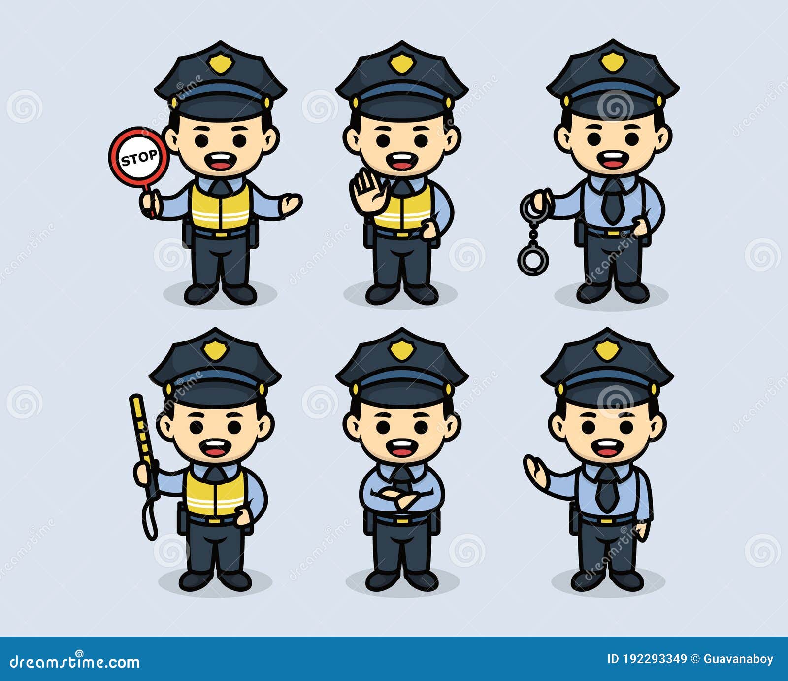 Set of Cute Police Cop Mascot Design Stock Vector - Illustration of ...