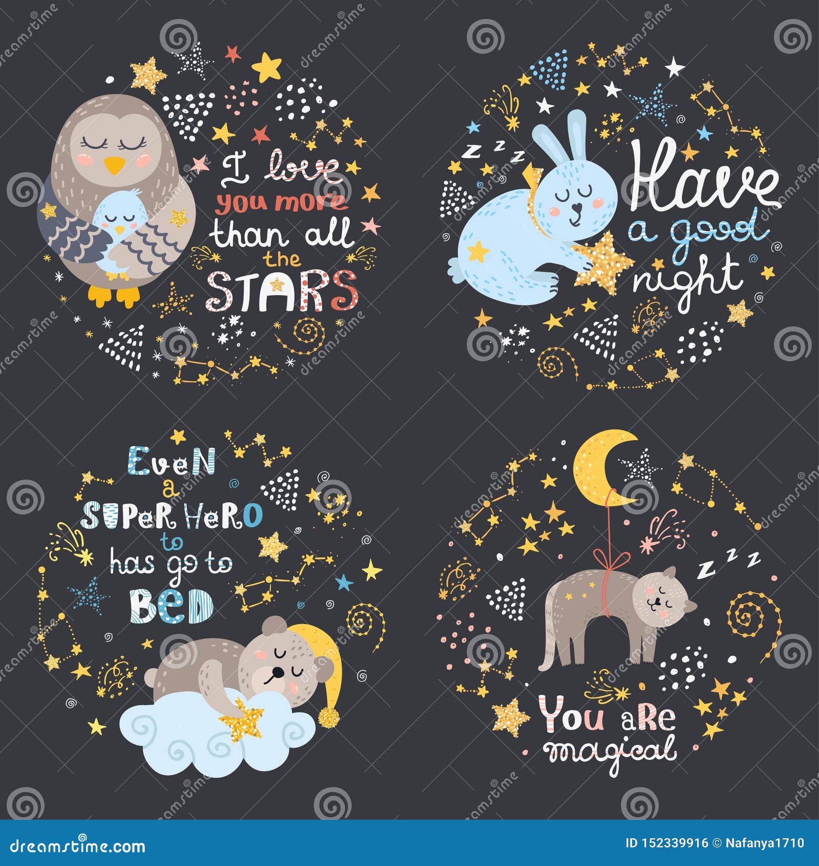 Set of Cute Posters for Babies Stock Vector - Illustration of galaxy ...