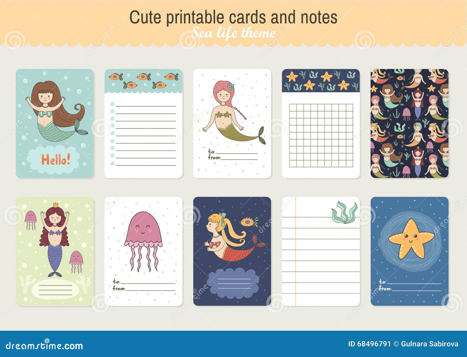 Set of Cute Printable Vector Cards and Notes Stock Vector ...