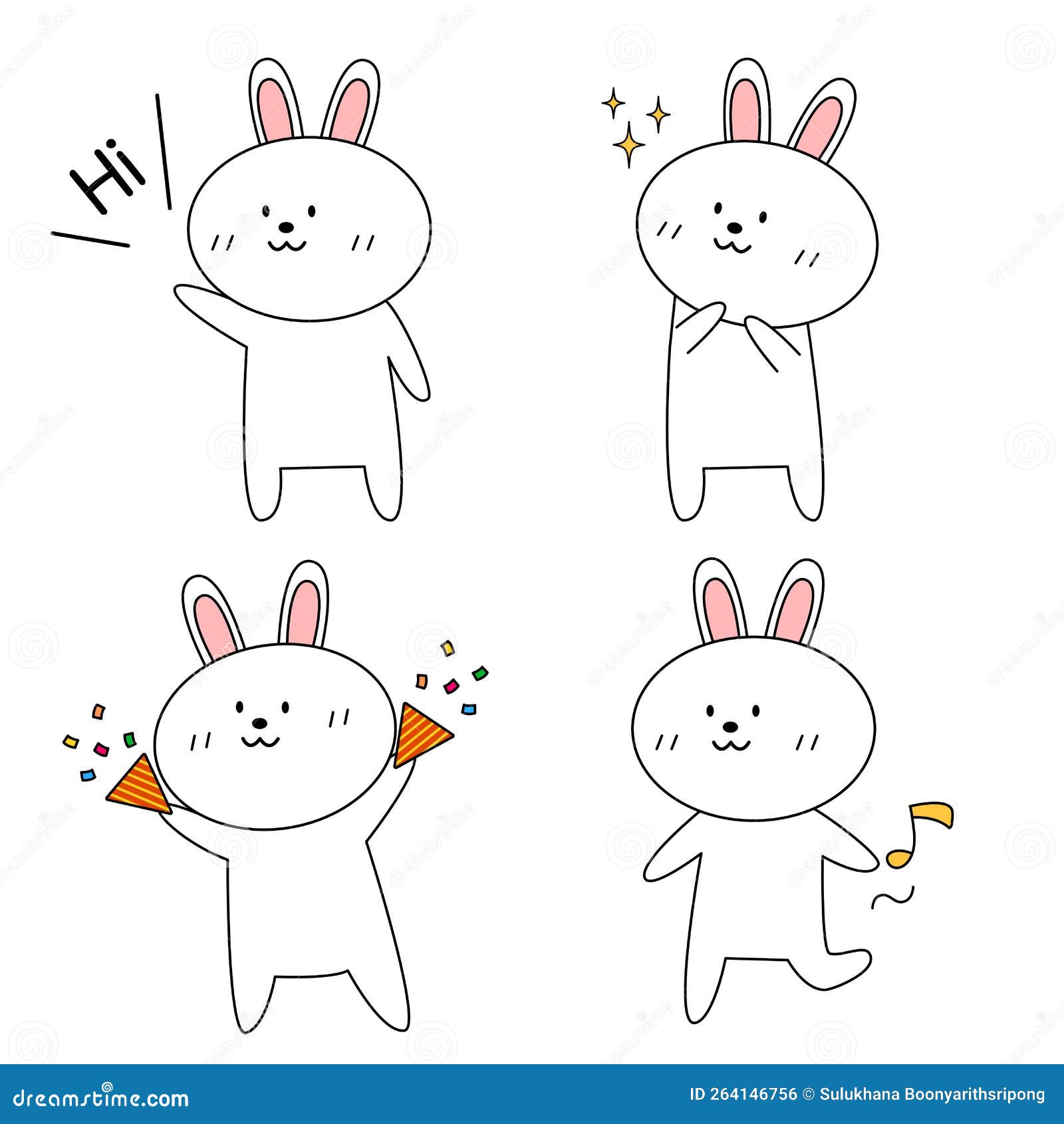 Set of Cute Rabbit Expression for Element, Card, Template. Character ...