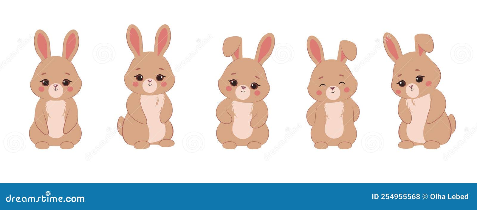 Set of a Cute Rabbit. Fluffy Rabbit Cartoon Stock Vector - Illustration ...