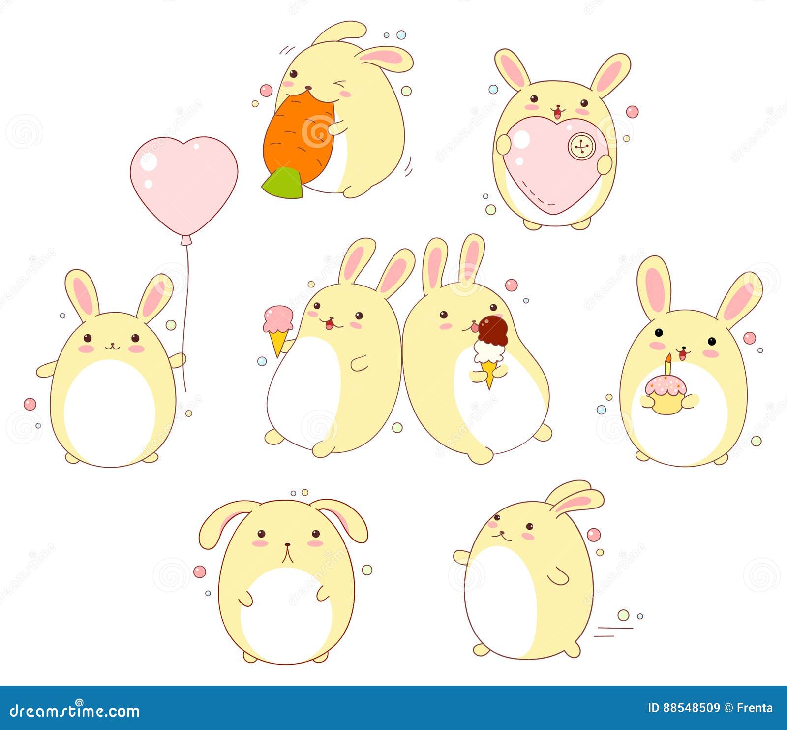Set of Cute Rabbits in Kawaii Style Stock Vector - Illustration of love ...