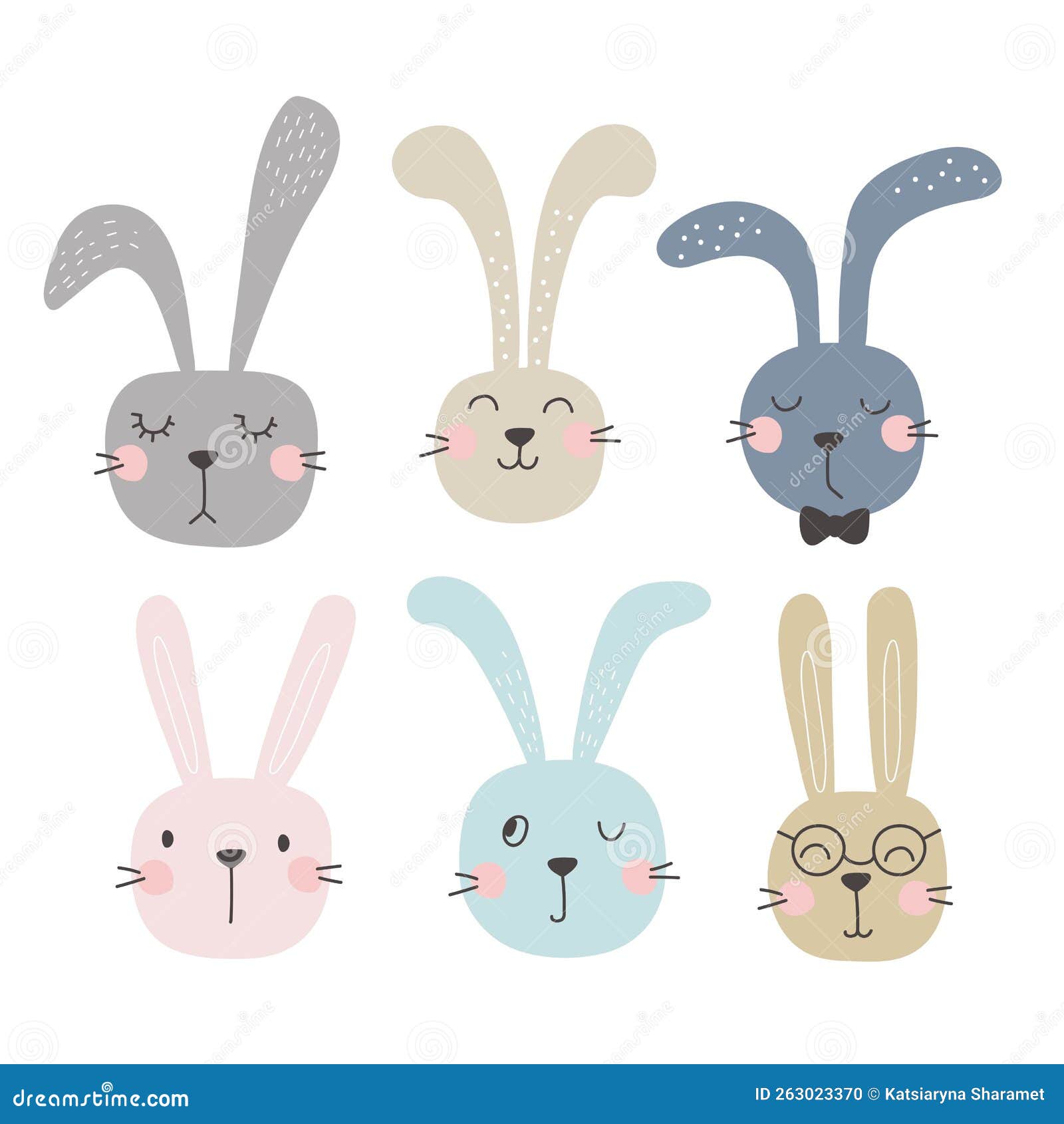 Set with Cute Rabbits. Vector Stock Vector - Illustration of year ...