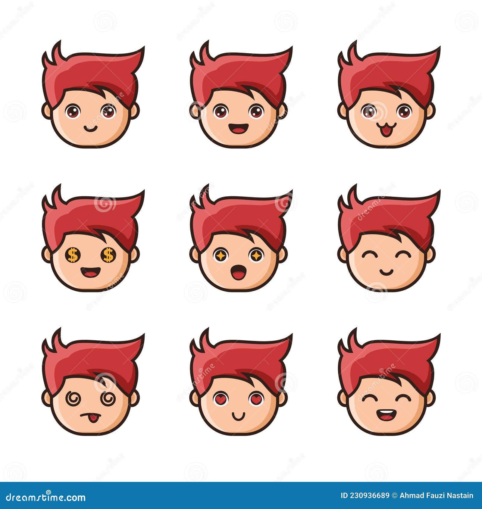 Set Cute Red Hair Boy Emoticon Stock Vector - Illustration of sticker ...
