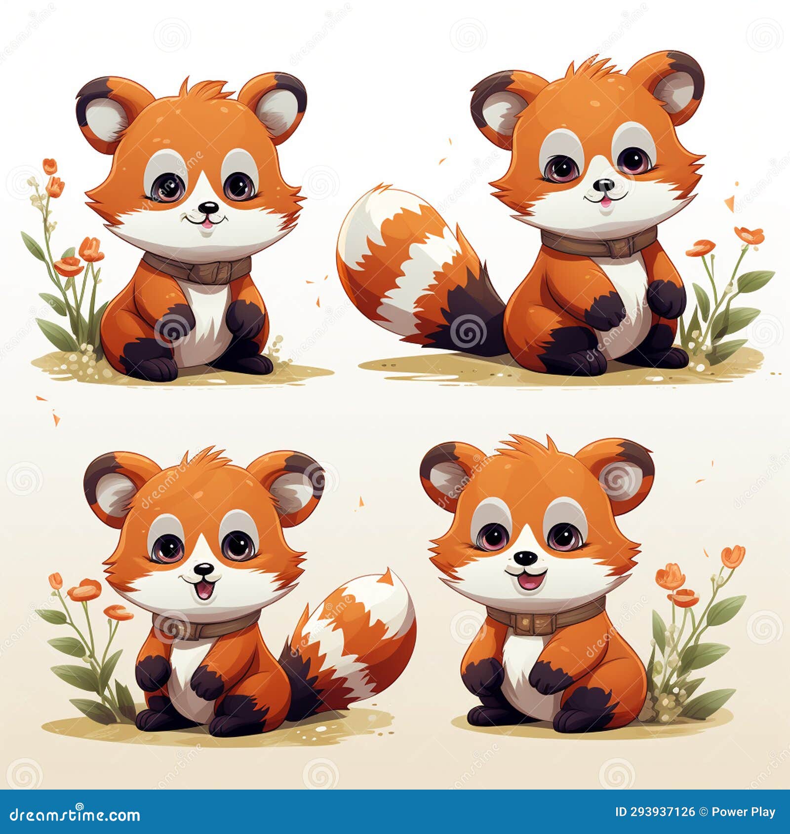 Set of Cute Red Panda Sitting on the Ground and Smiling Illustration ...