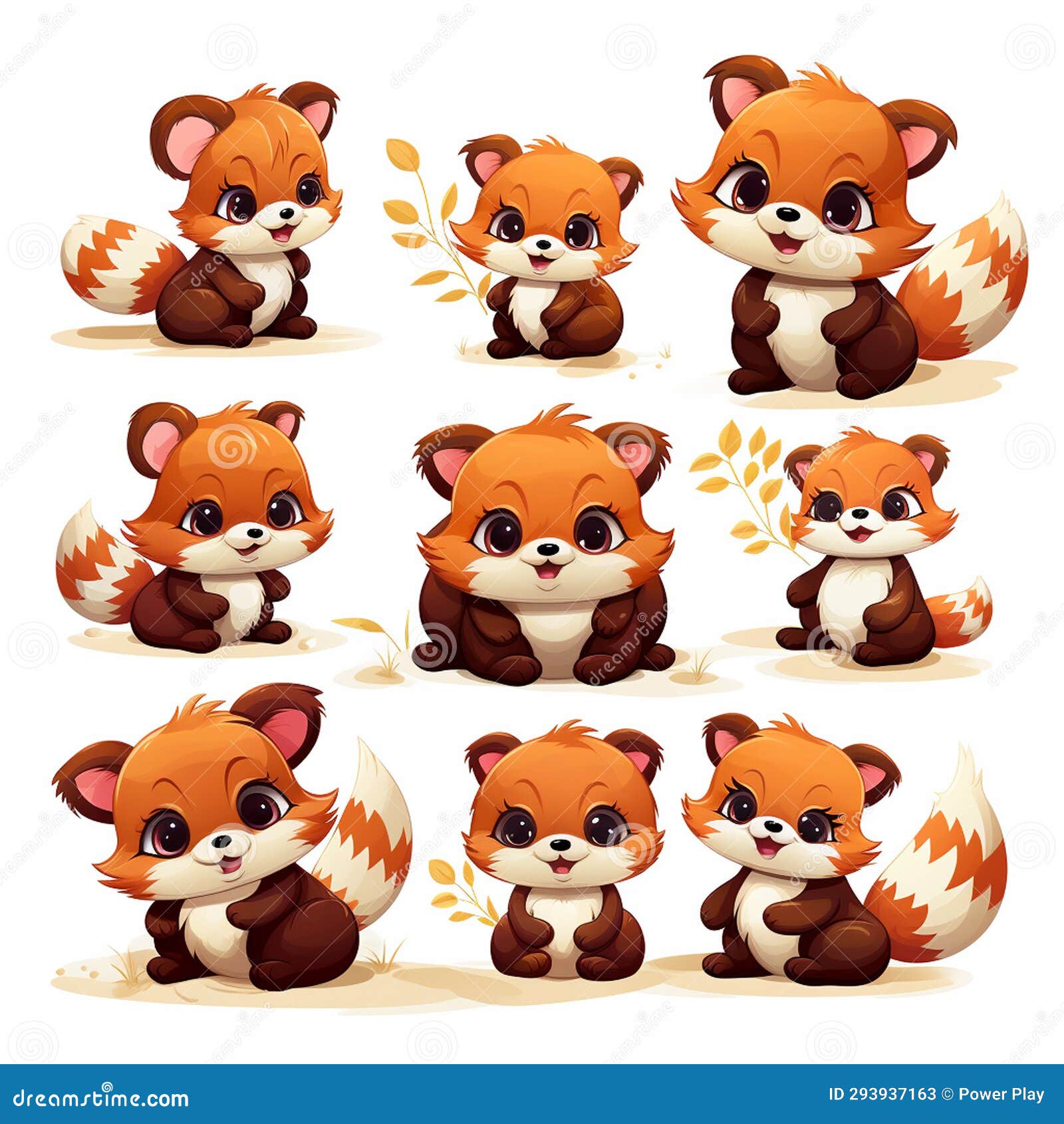 Set of Cute Red Panda Sitting on the Ground and Smiling Illustration ...