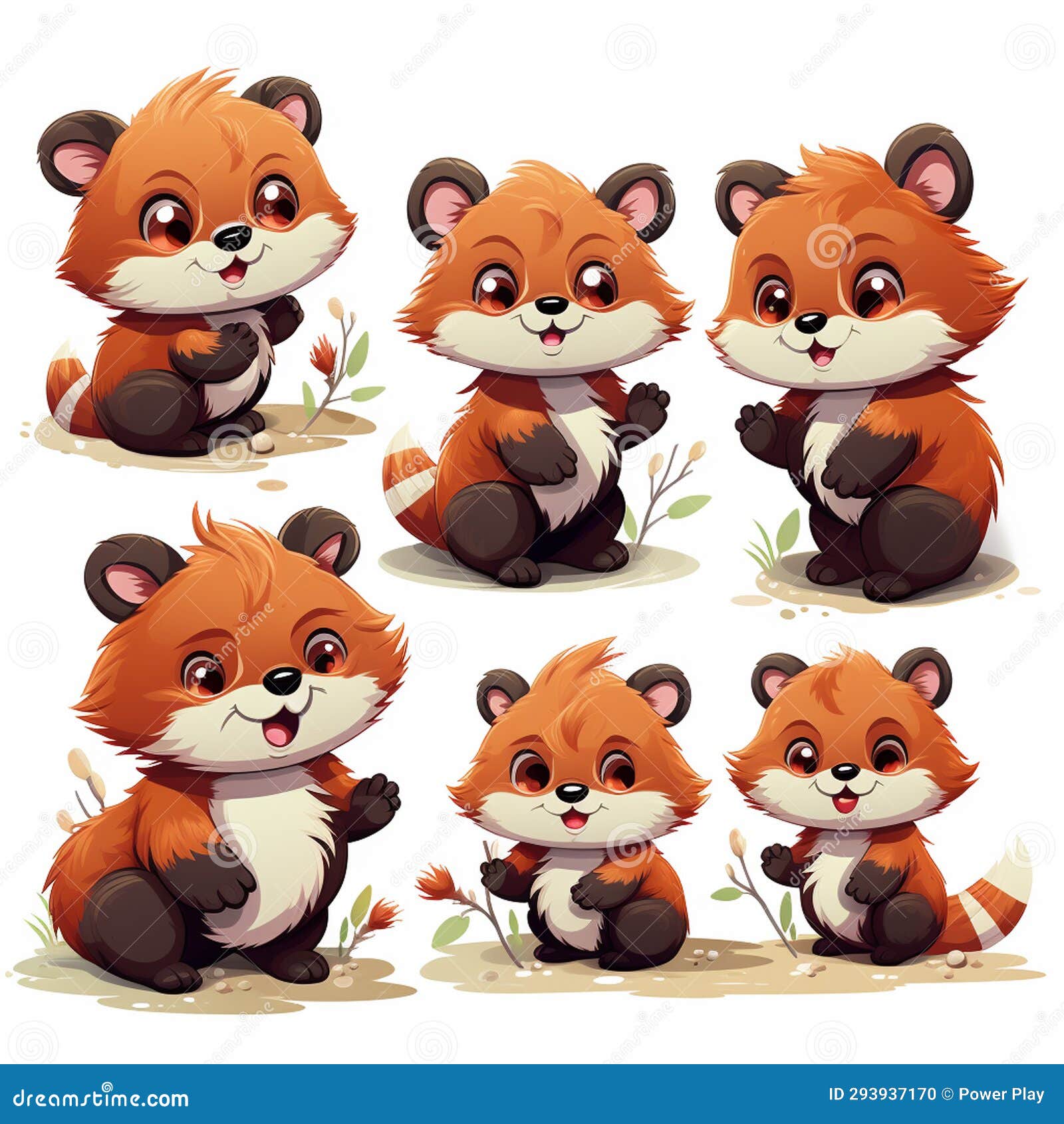 Set of Cute Red Panda Sitting on the Ground and Smiling Illustration ...