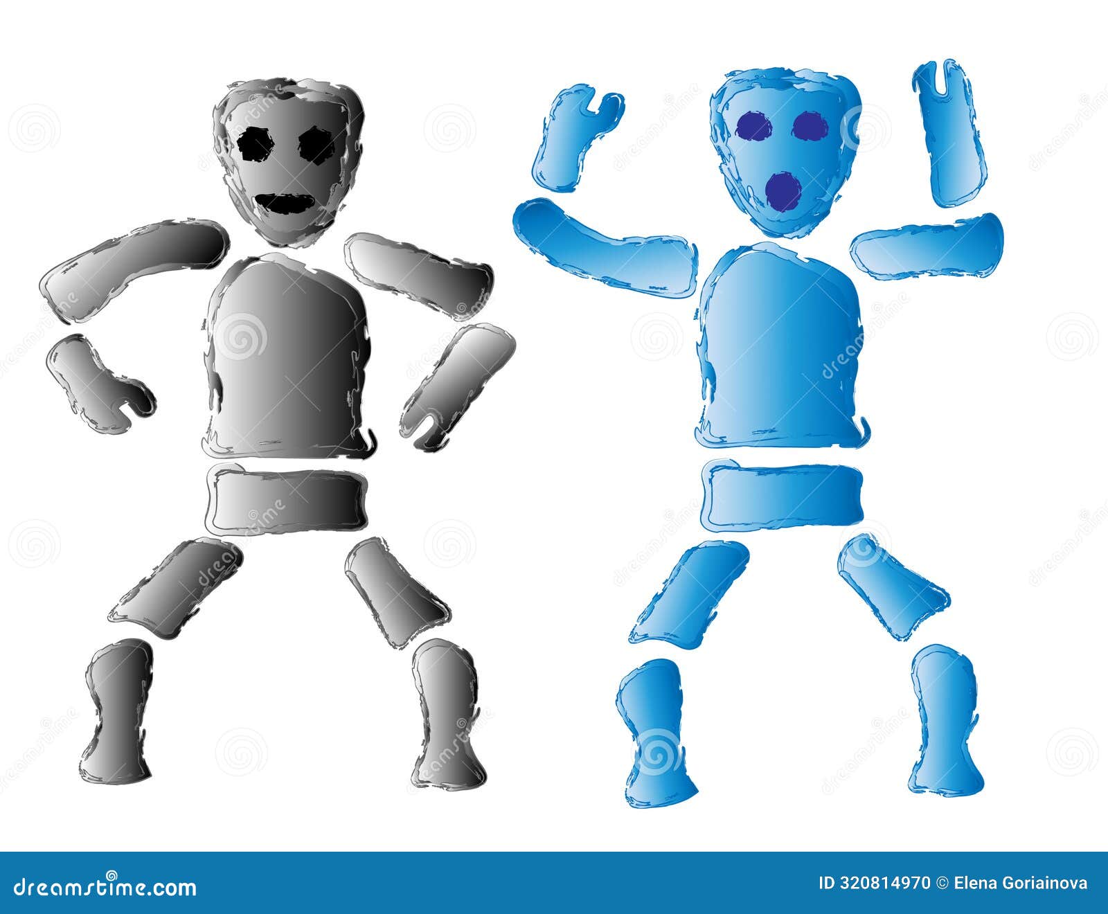 A Set of Cute Robots Doing Gymnastics. Blue and Gray Robots are Warming ...